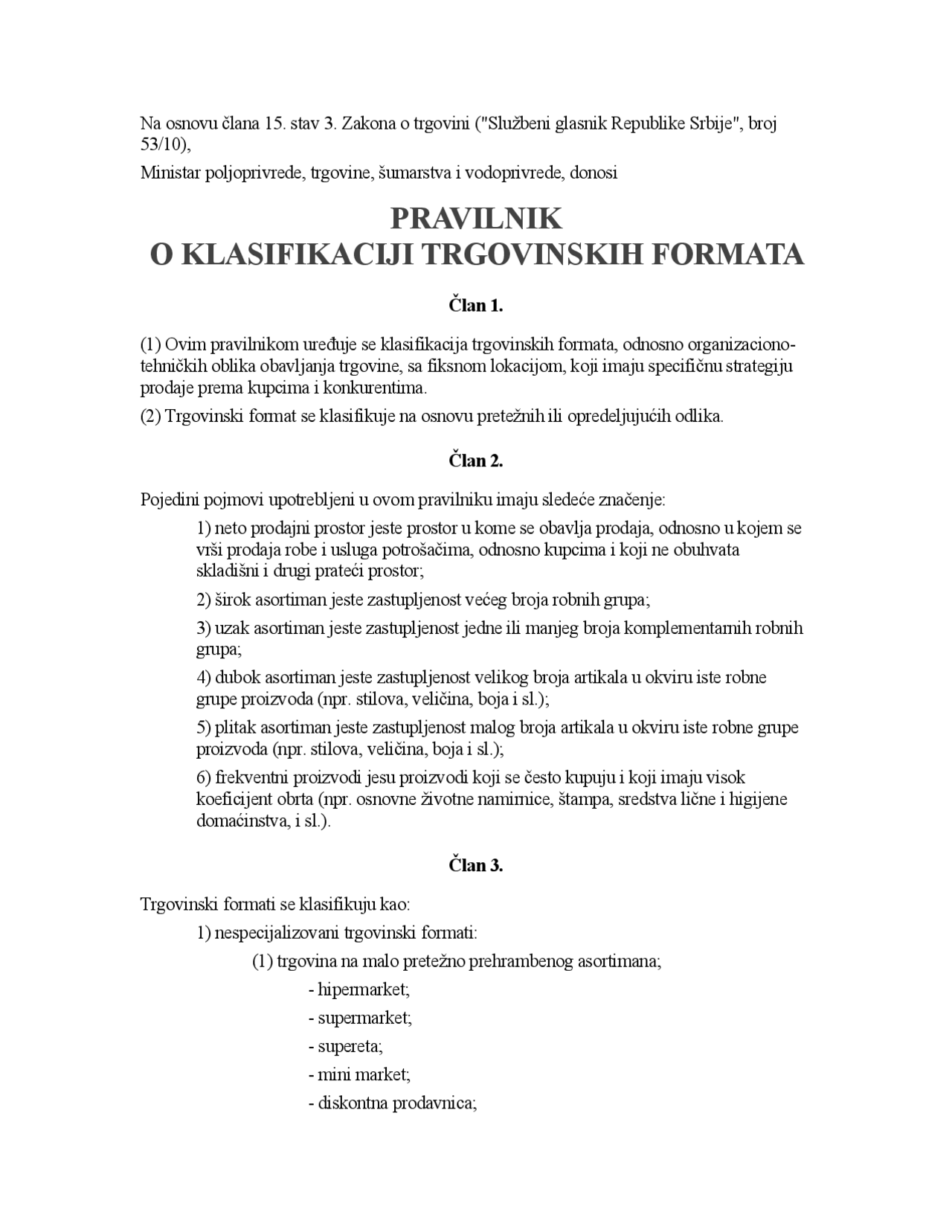 Pravilnik o klasifikaciji trgovinskih formata 47 11 | Vodiči, Projekti, Istraživanja od ...