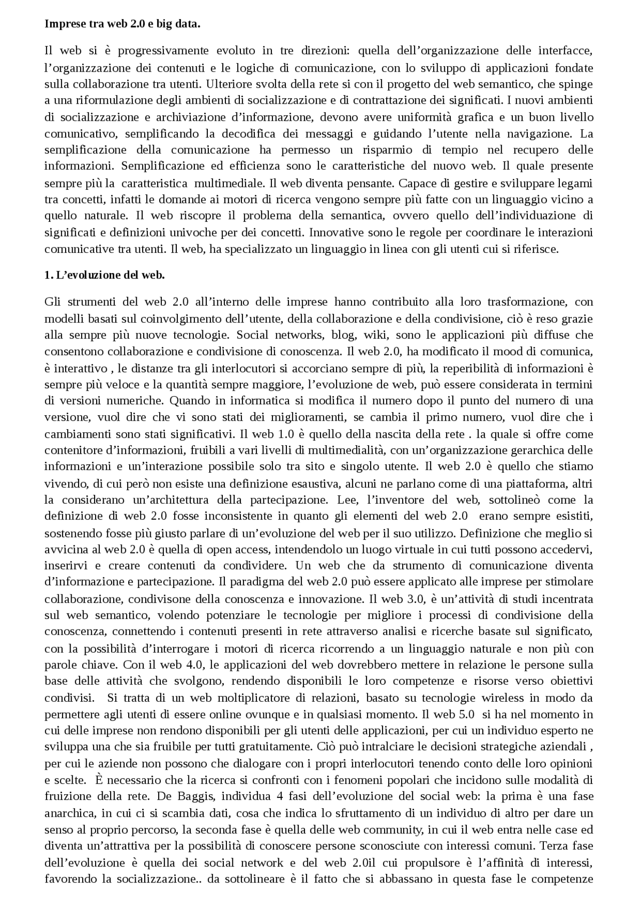 Imprese Tra Web 20 E Big Data Sintesi Del Corso Di Semiotica Docsity