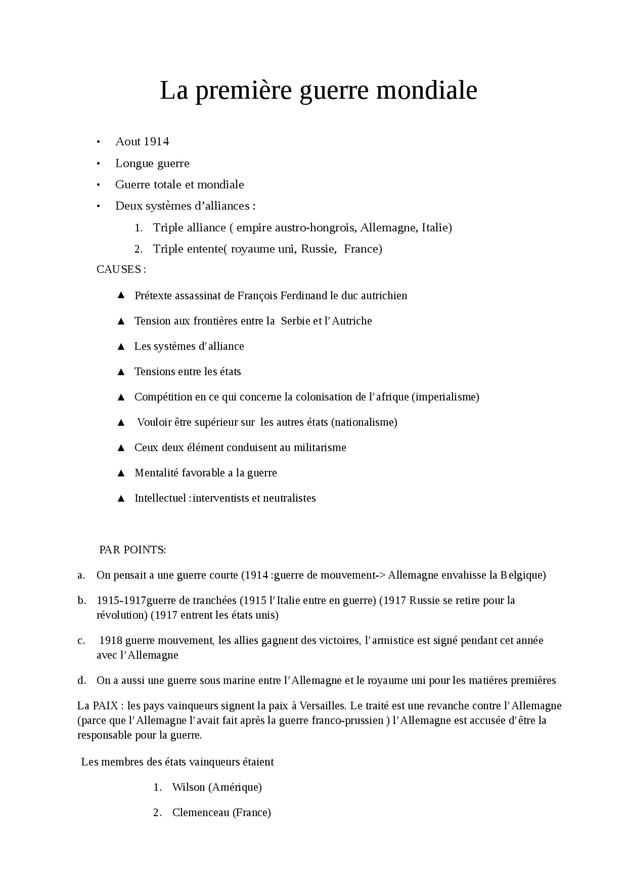 La première guerre mondiale - Docsity
