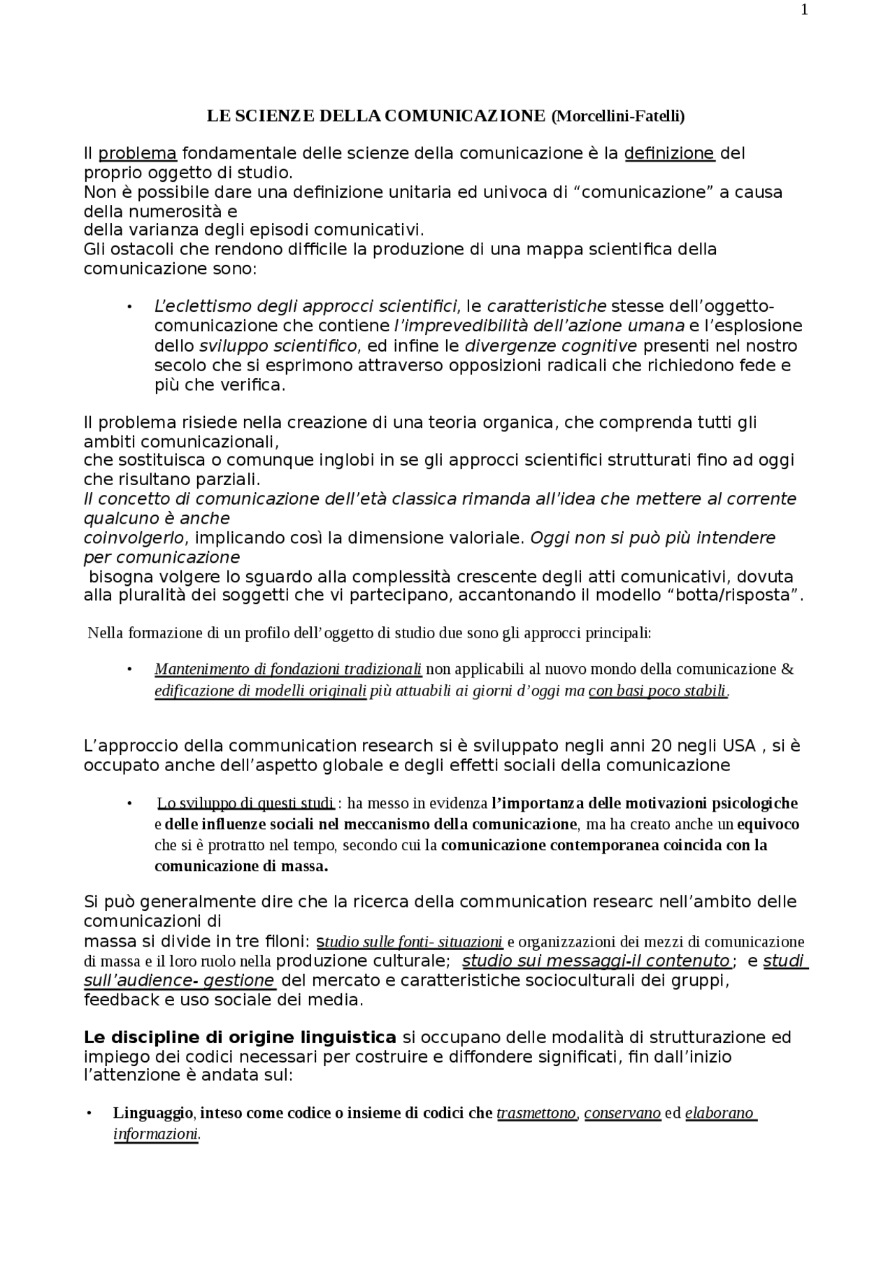 Le Scienze Della Comunicazione Morcellini Fatelli Docsity