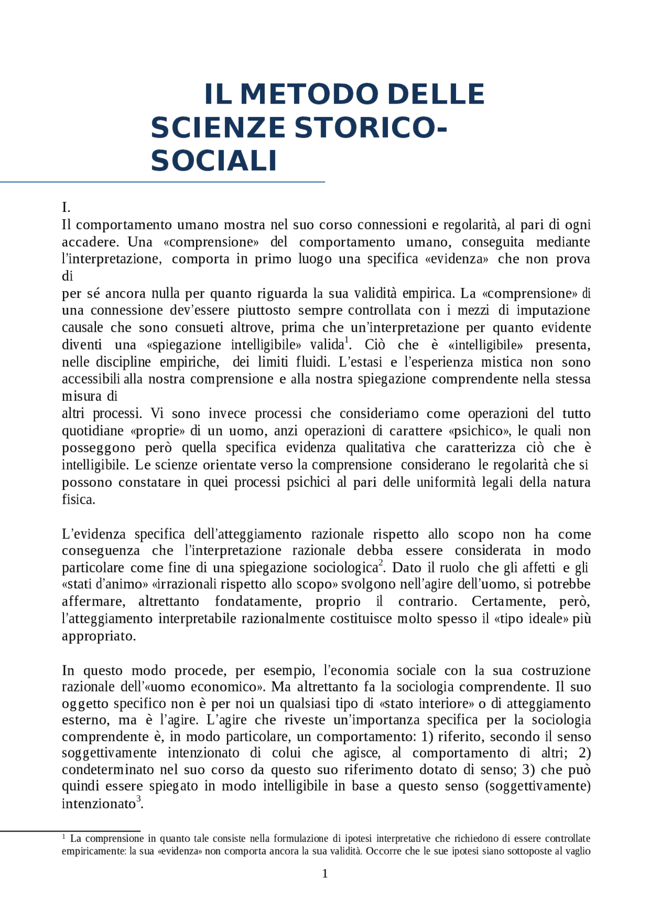 Weber Il Metodo Delle Scienze Storico Sociali Docsity