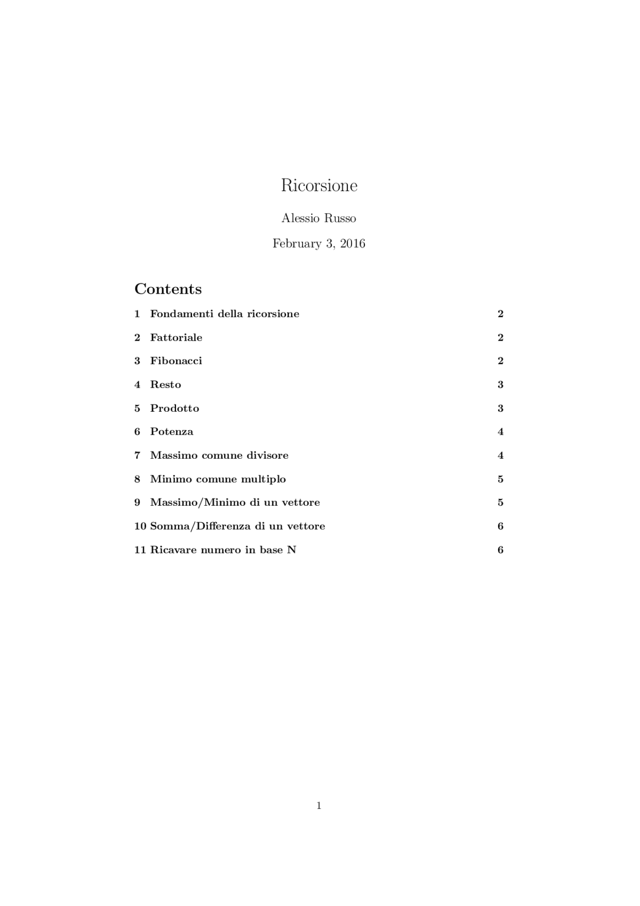 Principali Algoritmi Di Ricorsione Docsity