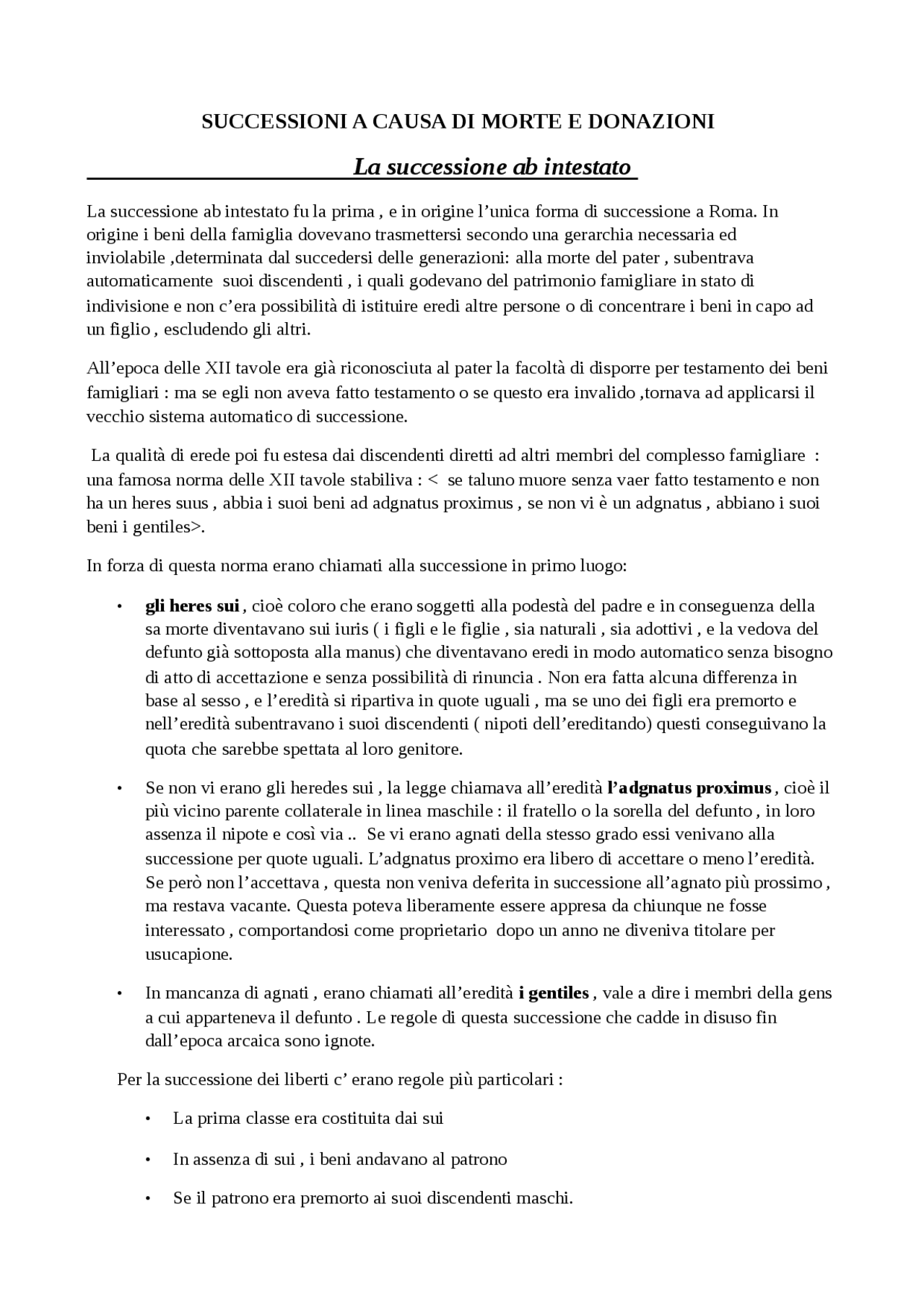 Successioni A Causa Di Morte E Donazioni Docsity