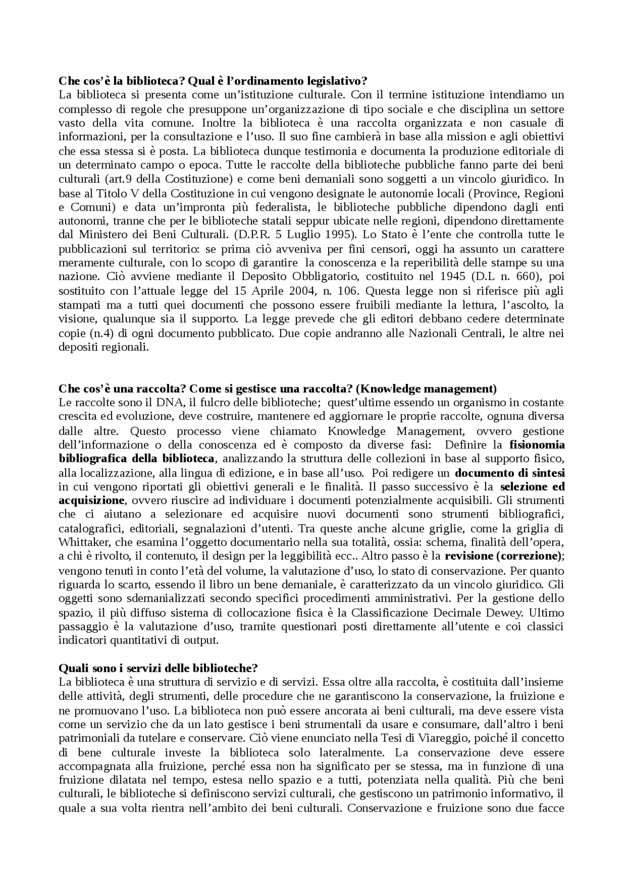 Biblioteconomia Principi E Questioni Docsity