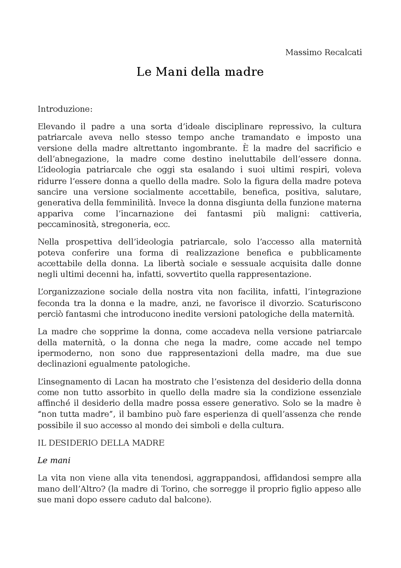 Le Mani Della Madre Docsity