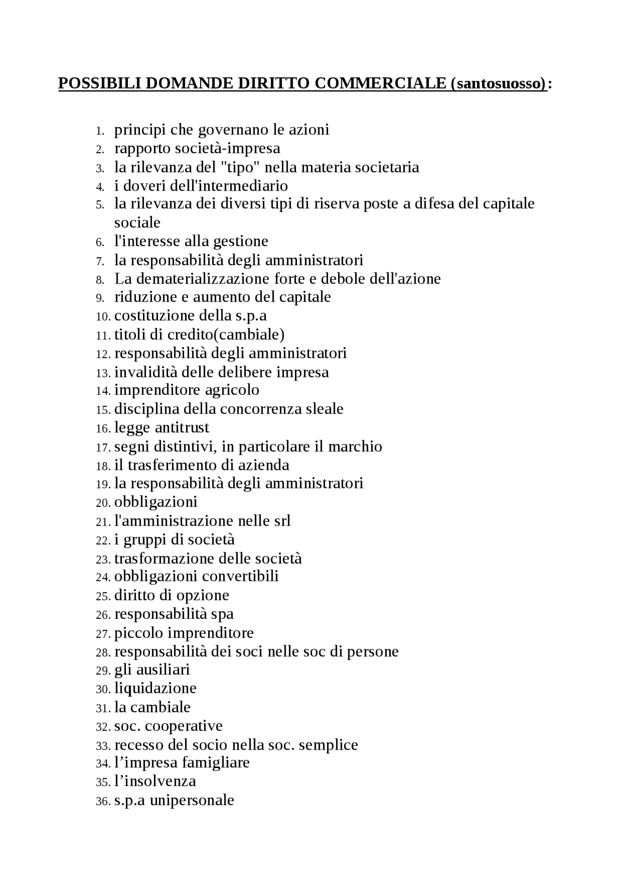 Domande Esame Diritto Commerciale Docsity
