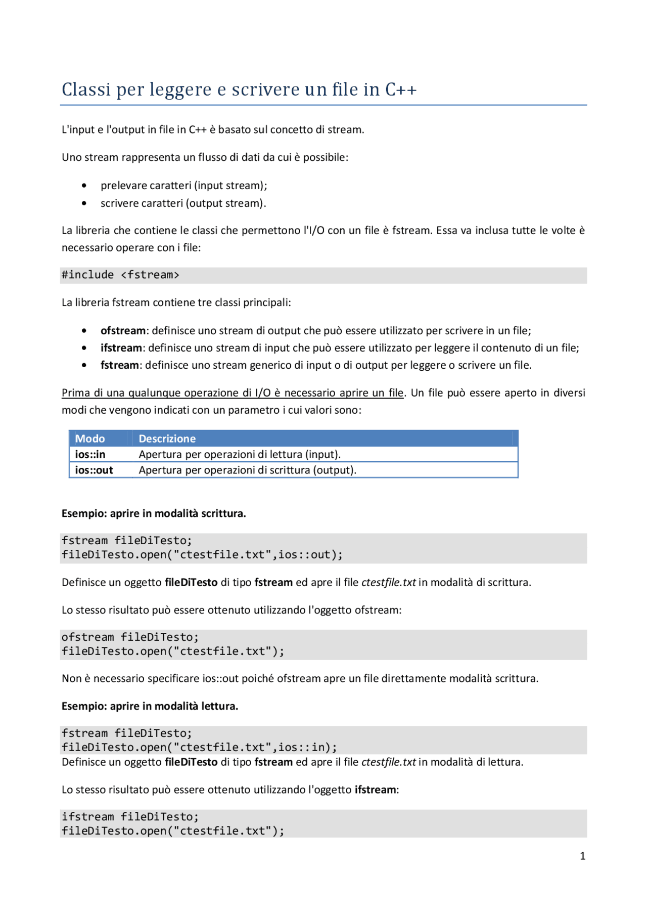 Leggere e scrivere un file in c++ - Docsity