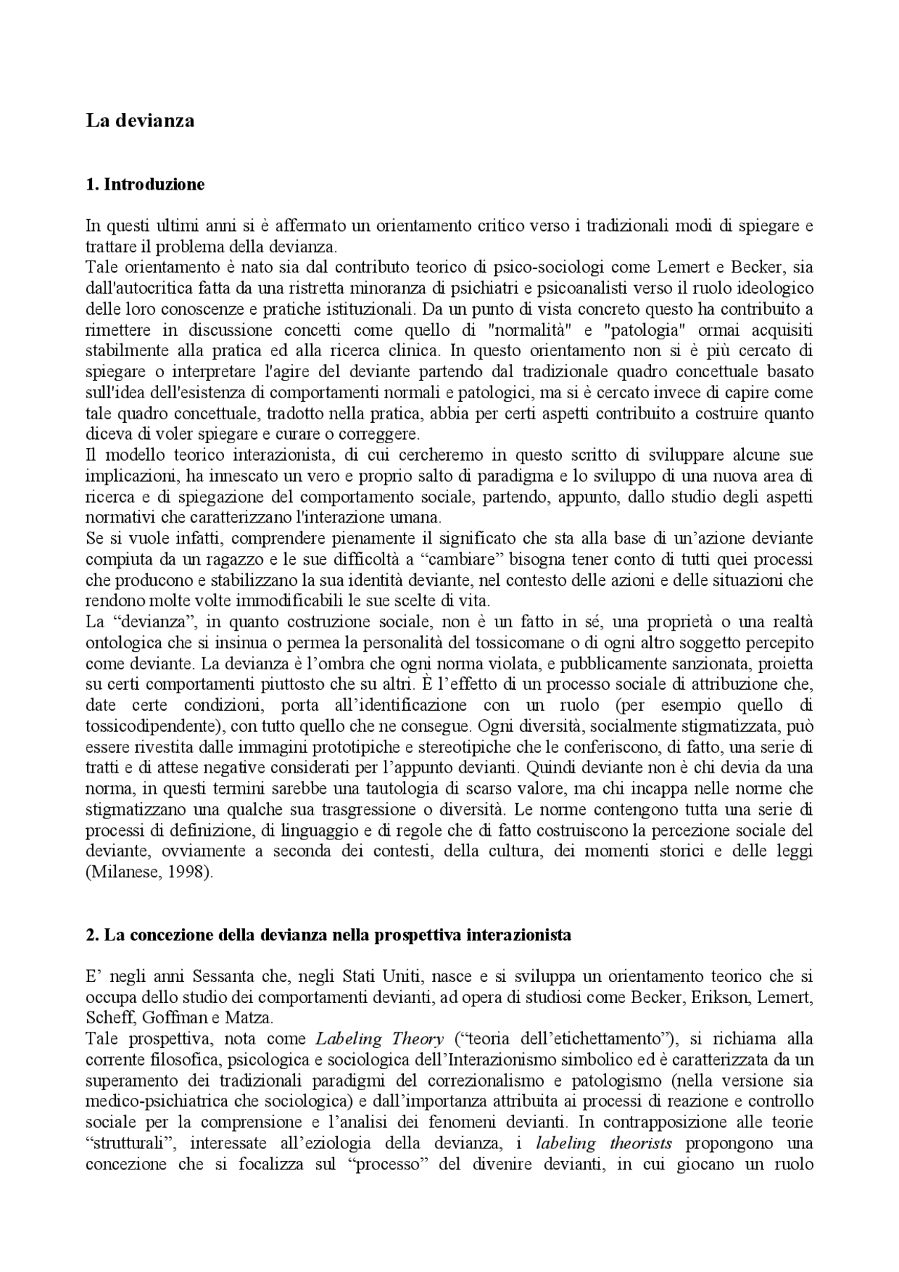 La Devianza Docsity