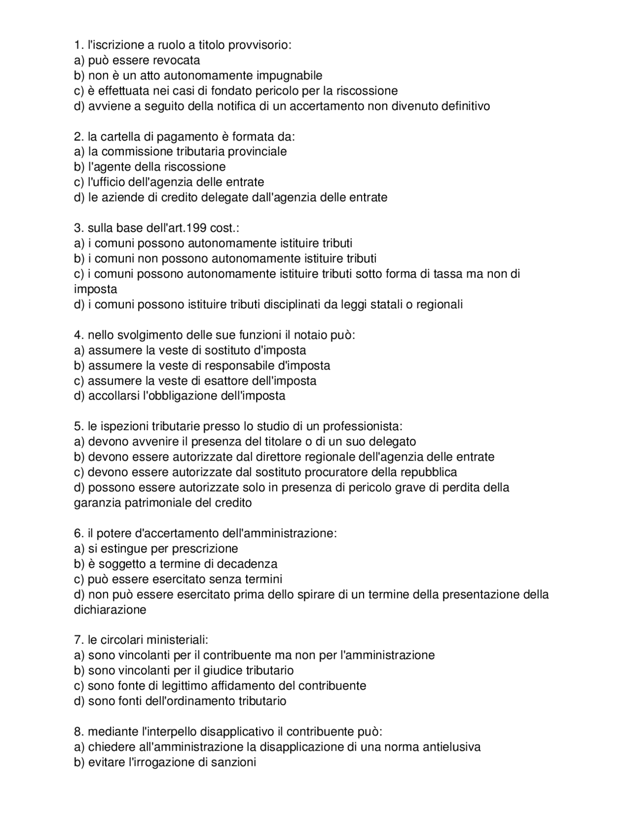 Test Diritto Tributario Docsity