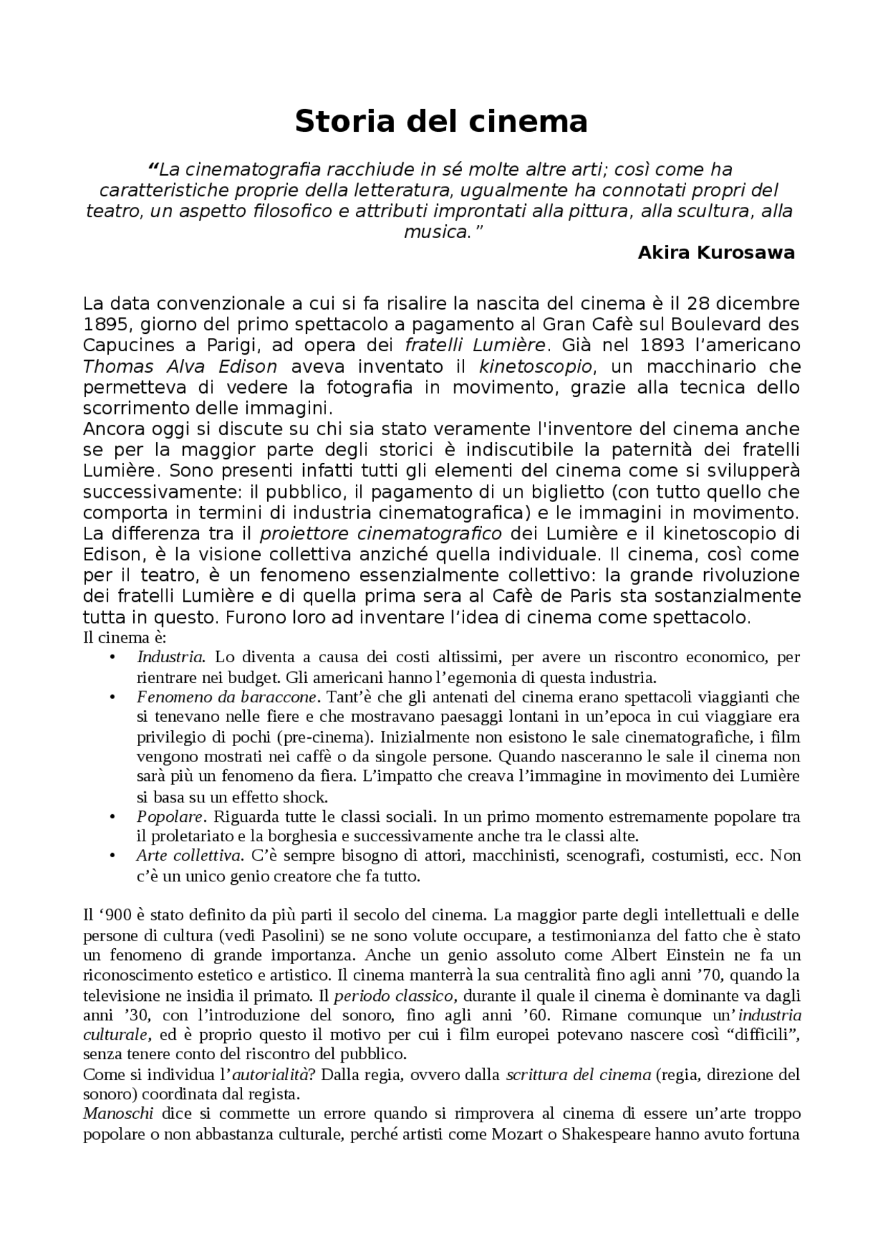 Appunti di Storia del Cinema-Roberto Campari - Docsity