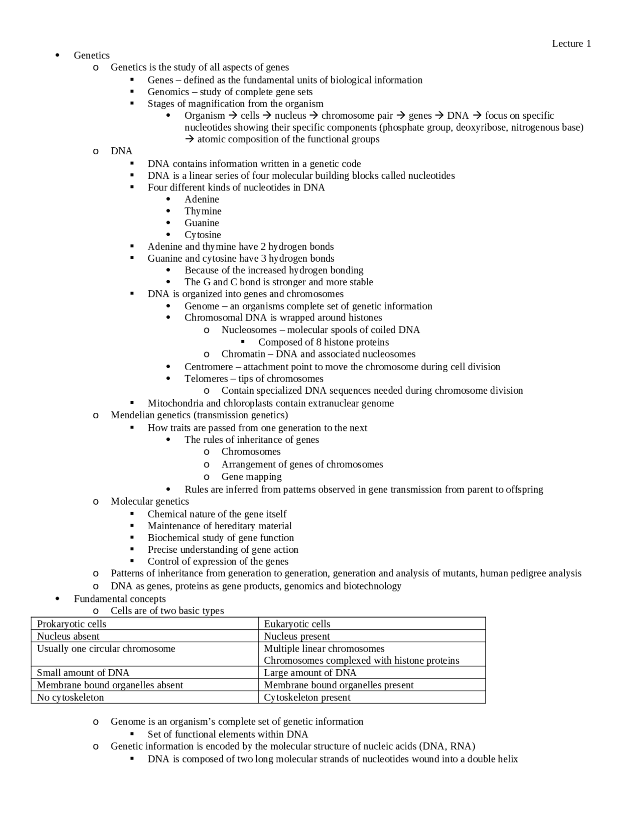 Notes on Genetics | Mendelian and Molecular Genetics | BIOS 220 - Docsity