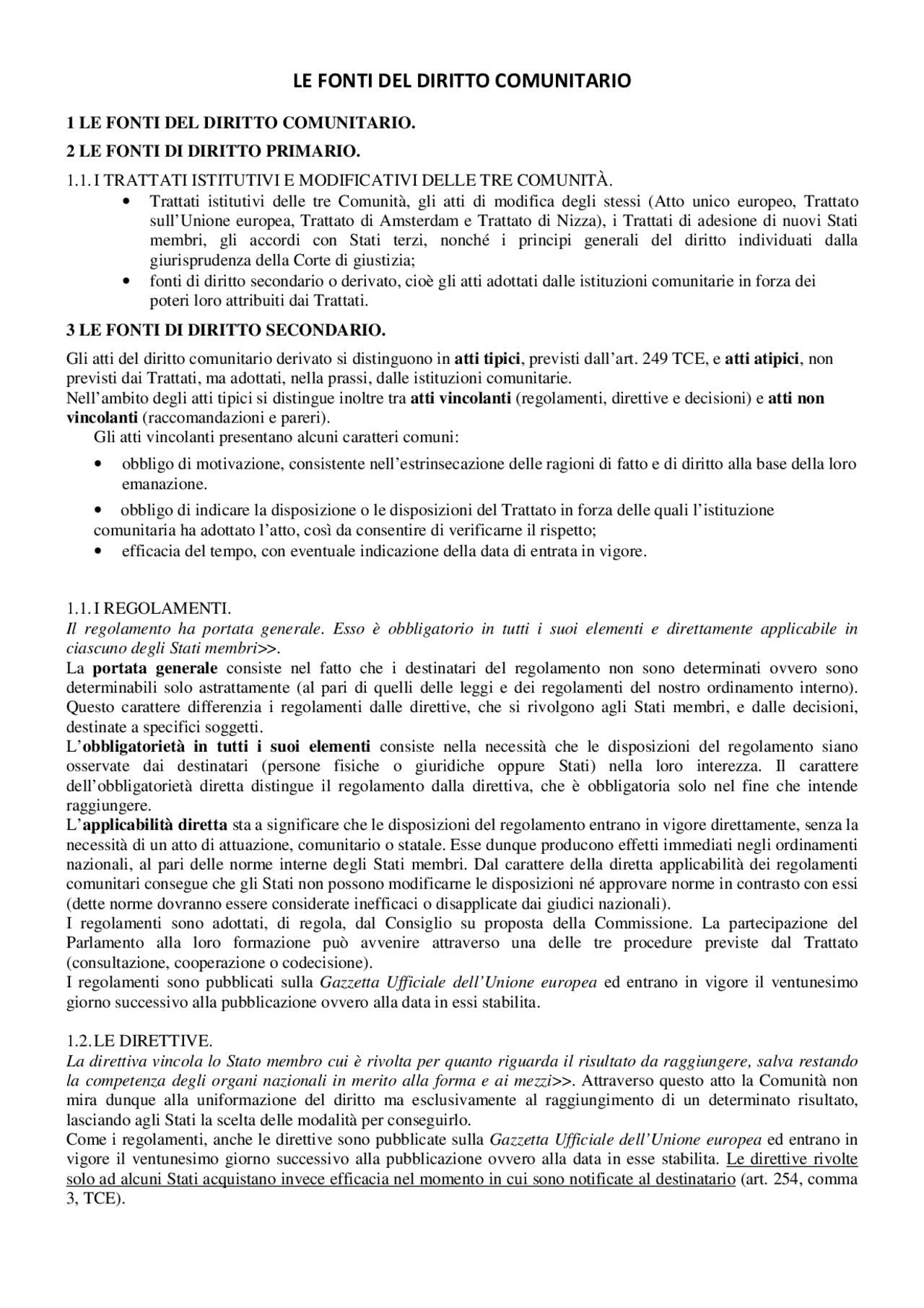 Diritto Ue Le Fonti Del Diritto Comunitario Docsity