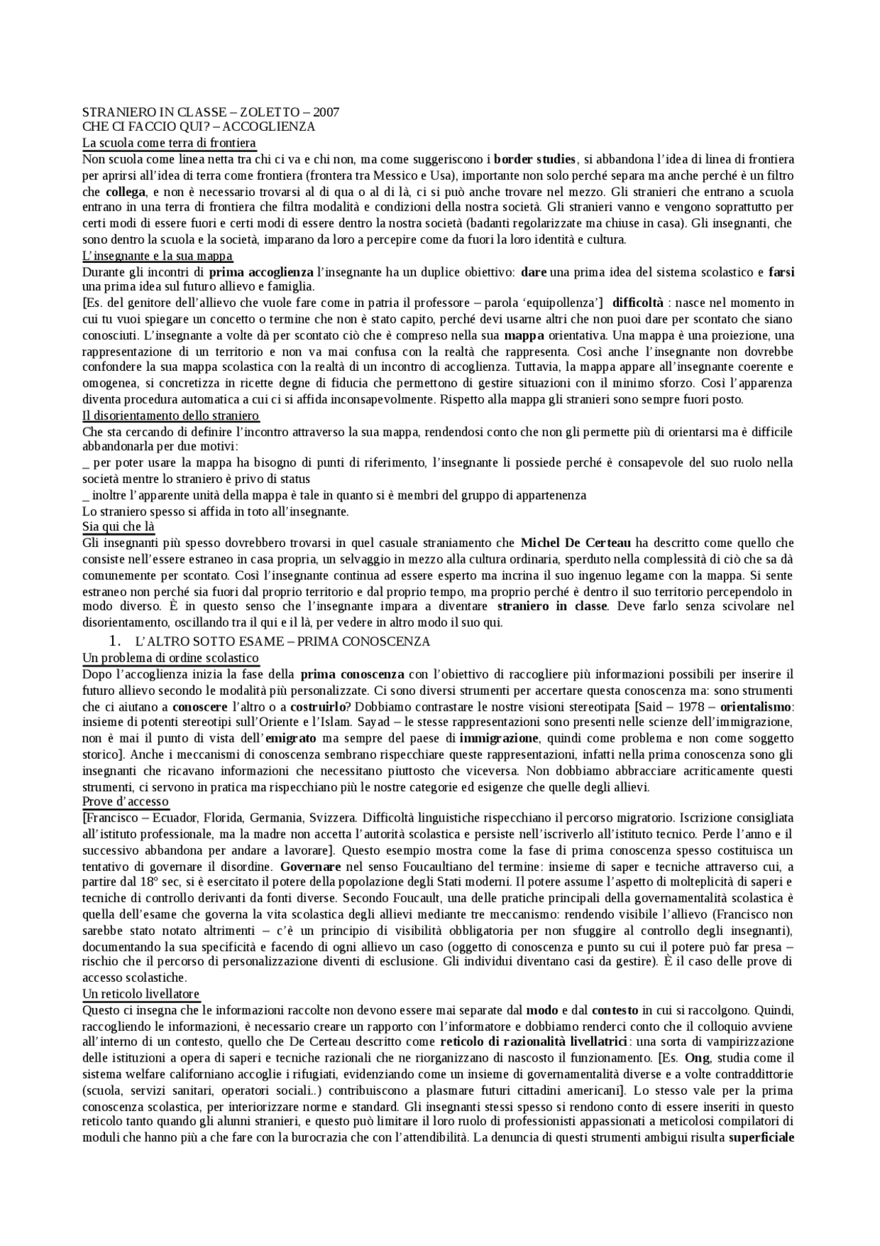 Straniero In Classe Zoletto Docsity