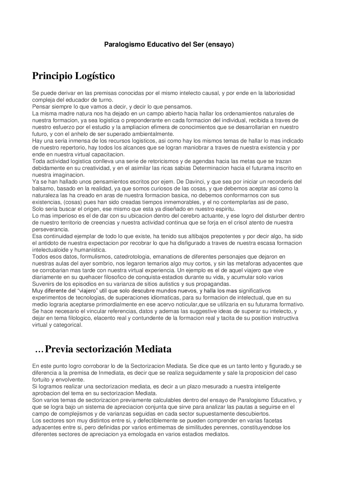 Apuntes sobre el paralogísmo educativo del ser - Docsity