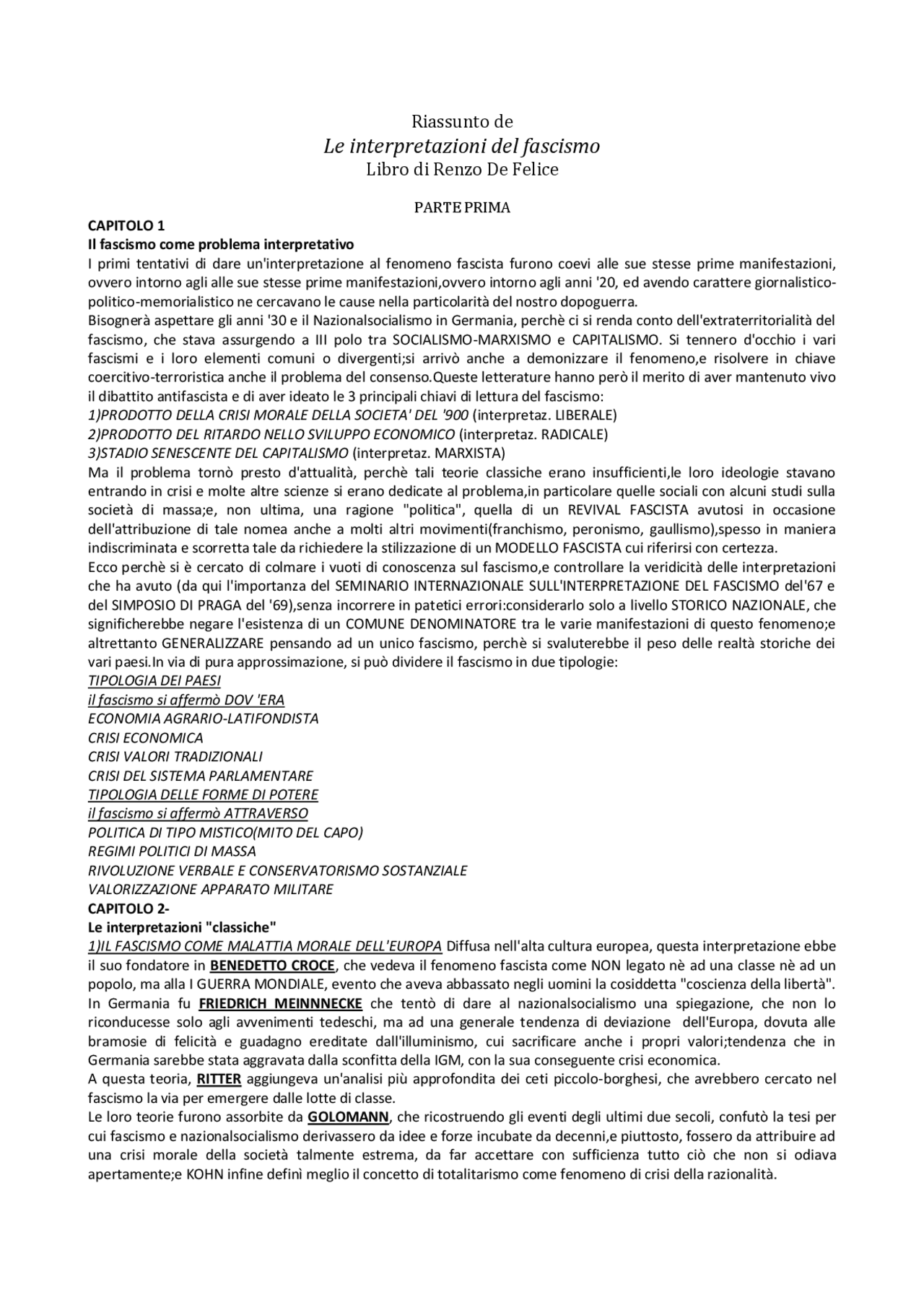 Le Interpretazioni Del Fascismo Docsity