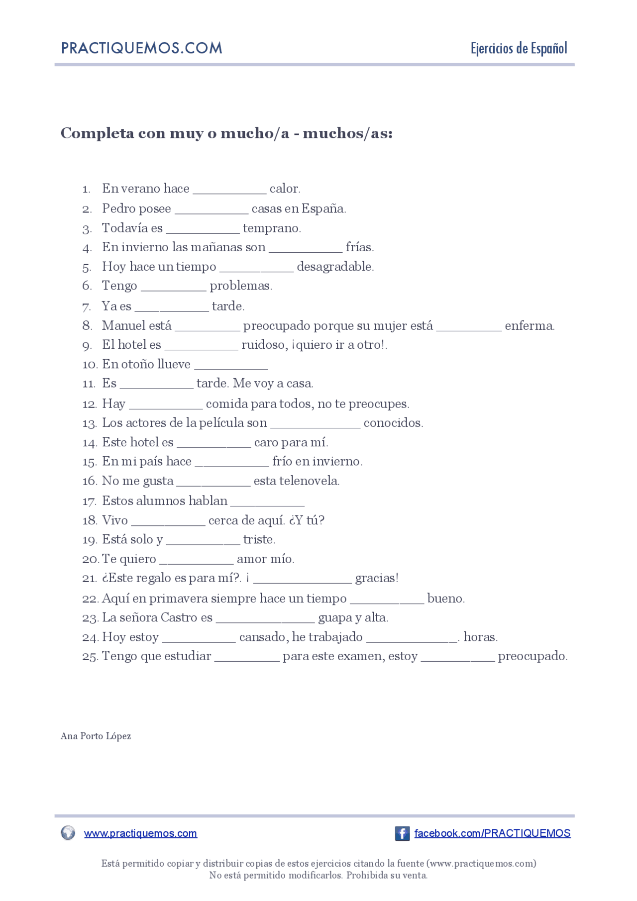 Ejercicio muy mucho | Esercizi di Lingua Spagnola | Docsity