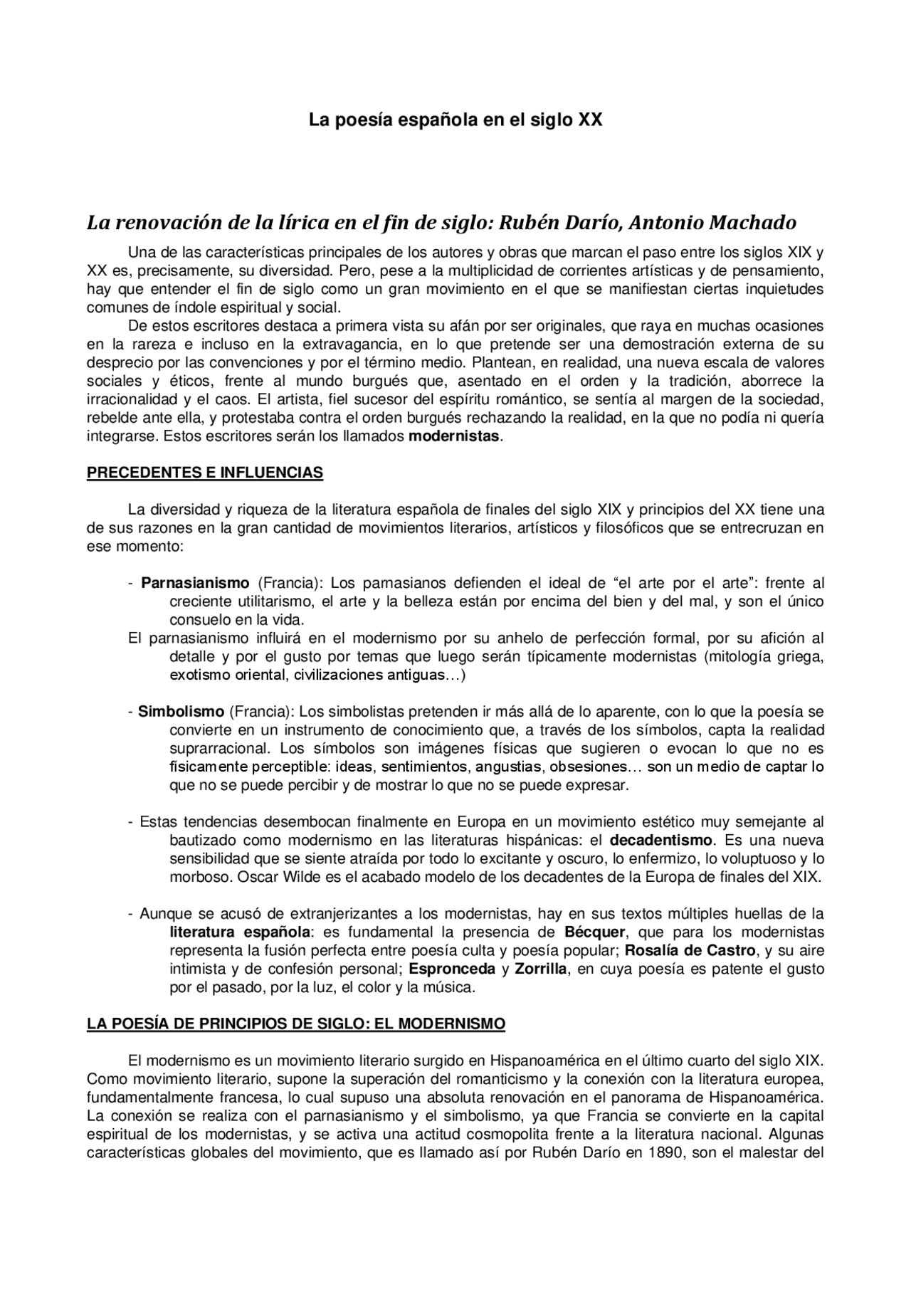 Apuntes sobre la poesía española del siglo XX - Docsity