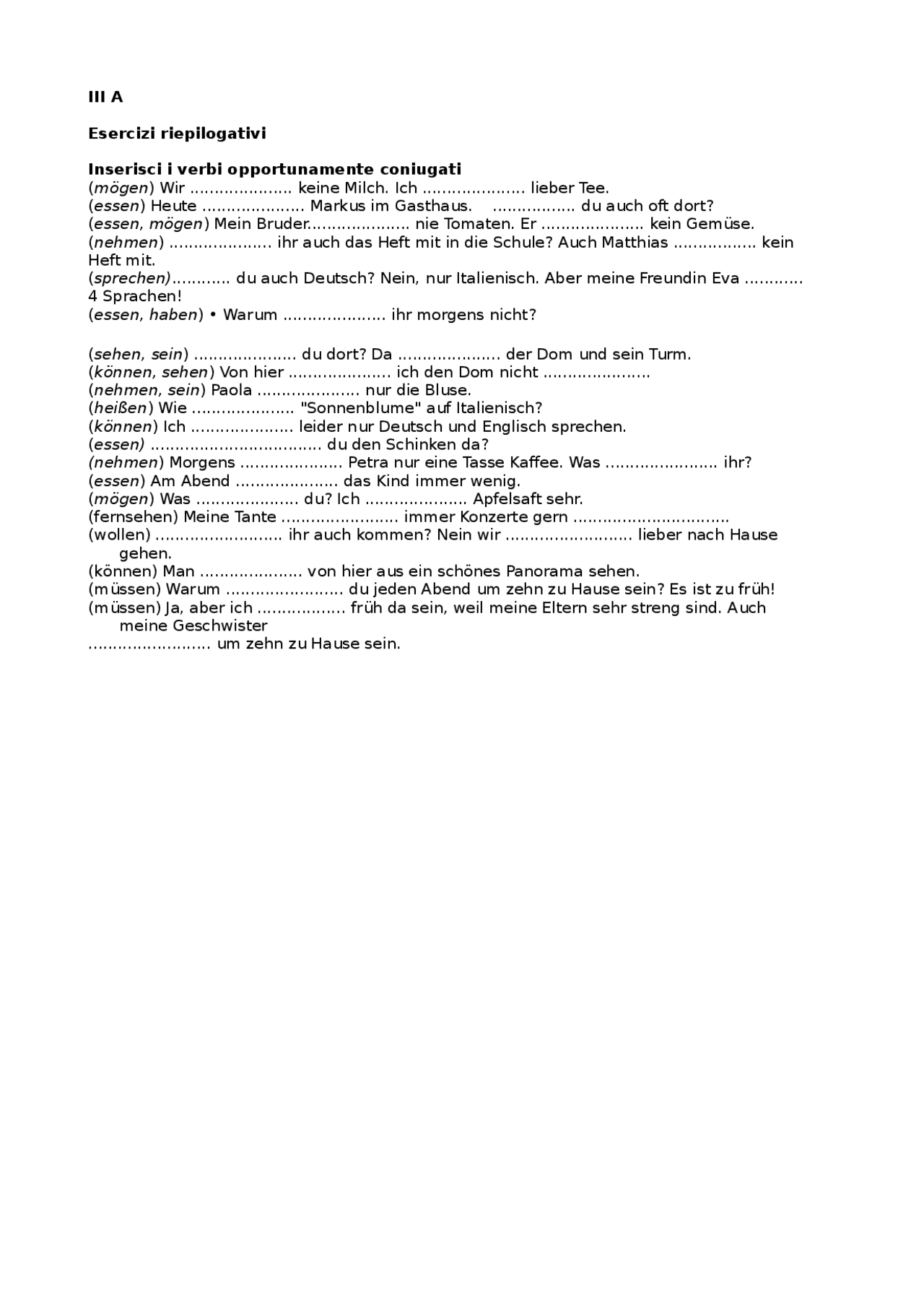 Esercizi tedesco grammatica - Docsity