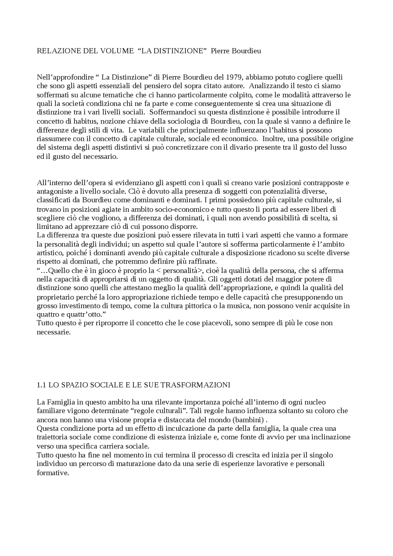 La Distinzione Pierre Bourdieu Docsity