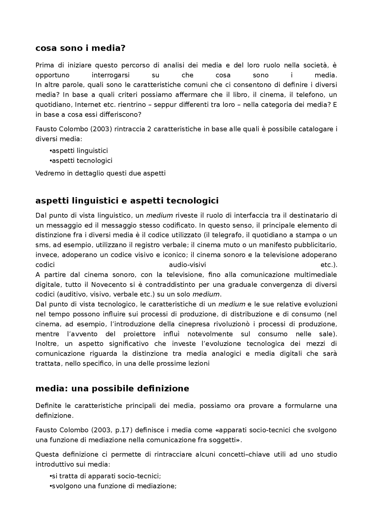 Teorie E Tecniche Dei Vecchi E Nuovi Media Docsity