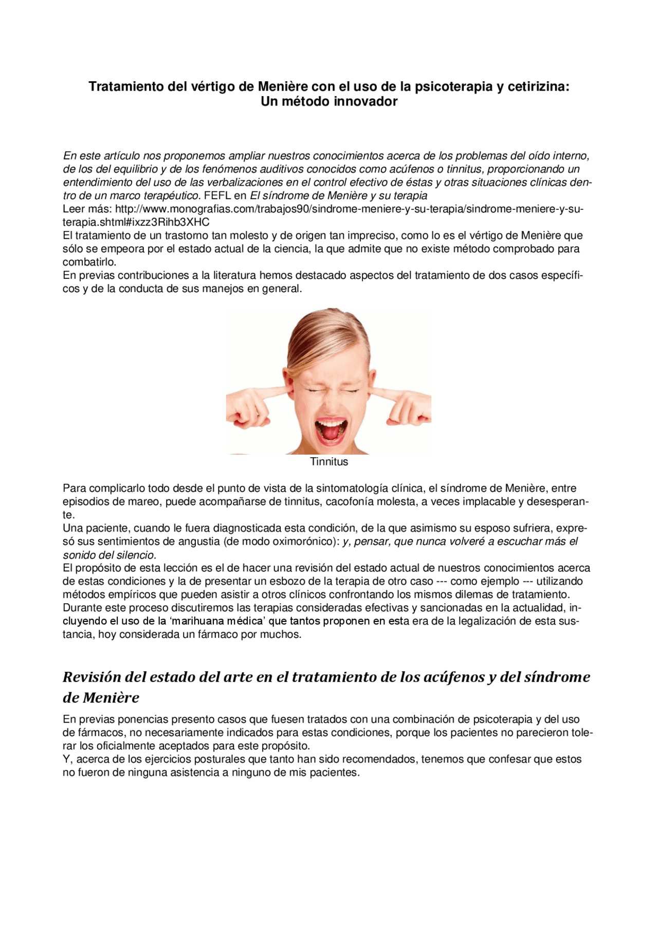 Apuntes Sobre El Vértigo De Menière Docsity
