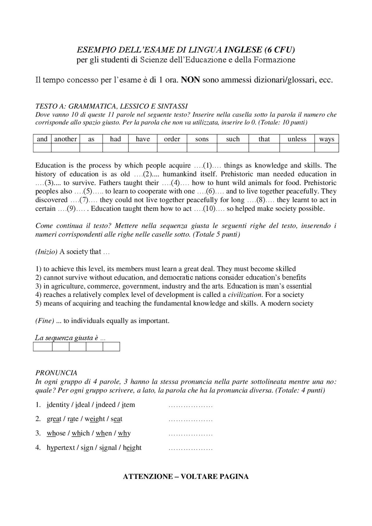 Exam Format Sef Docsity