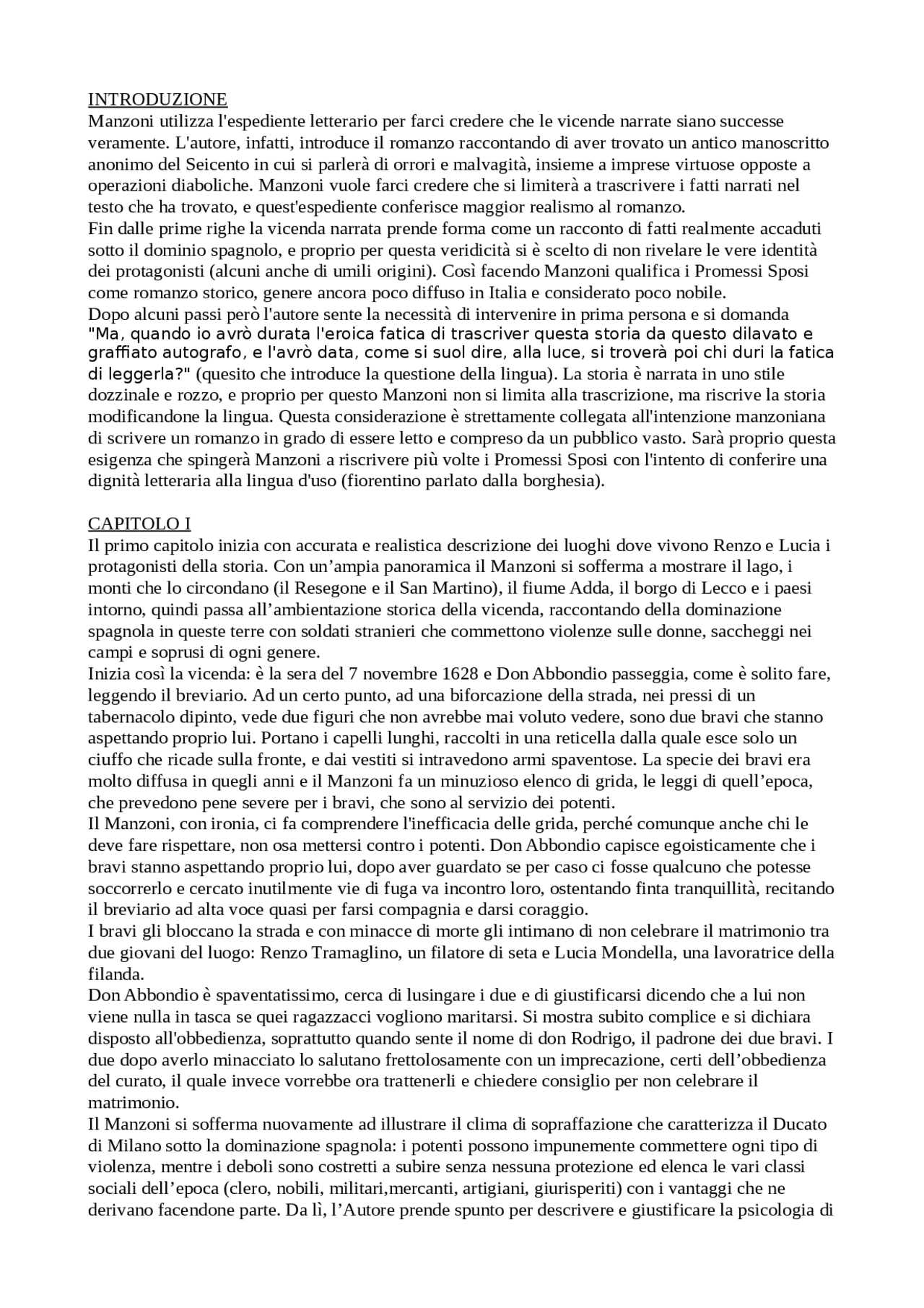 Riassunto Promessi Sposi Docsity