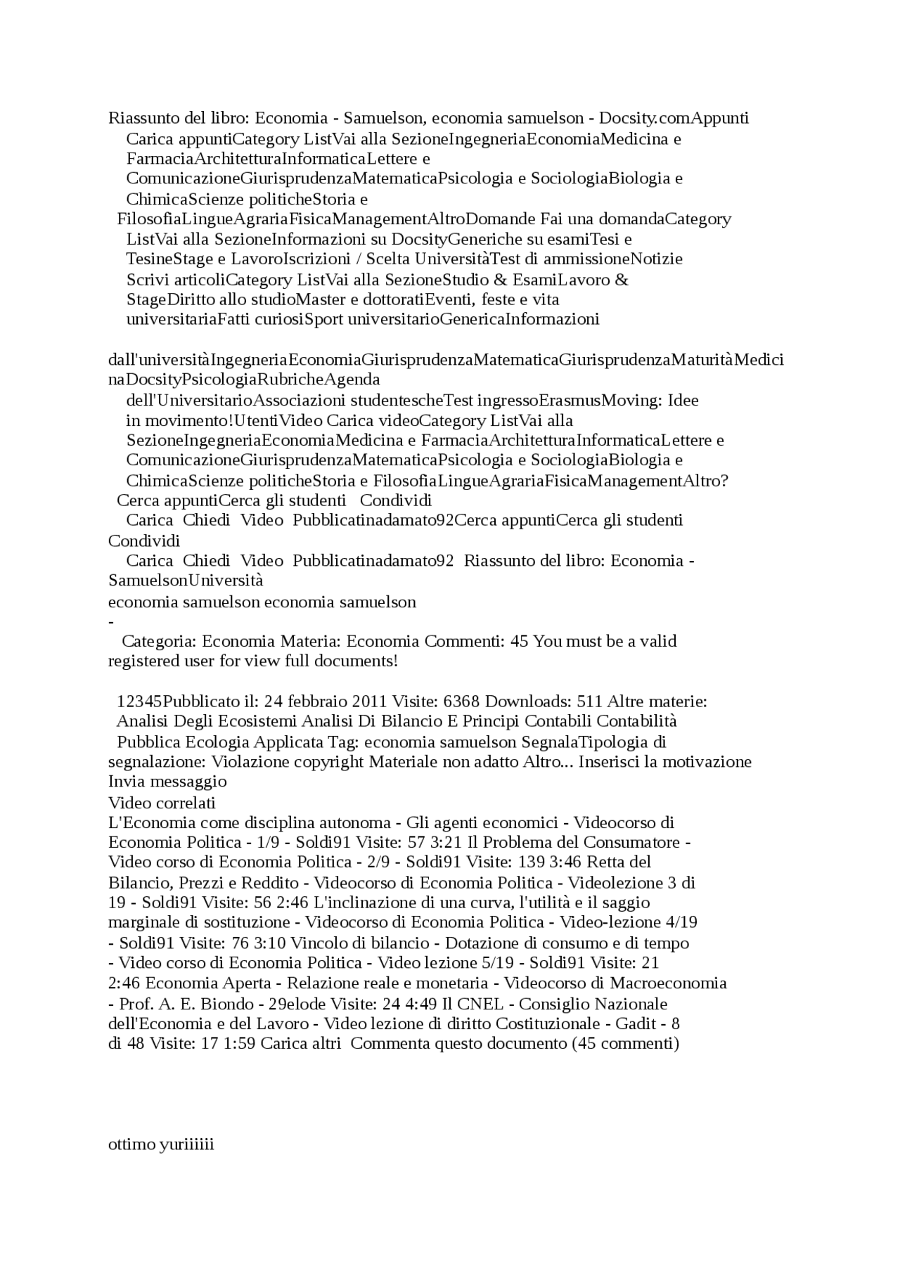 Riassunto del libro economia samuelson, economia samuelson docsity com - Docsity