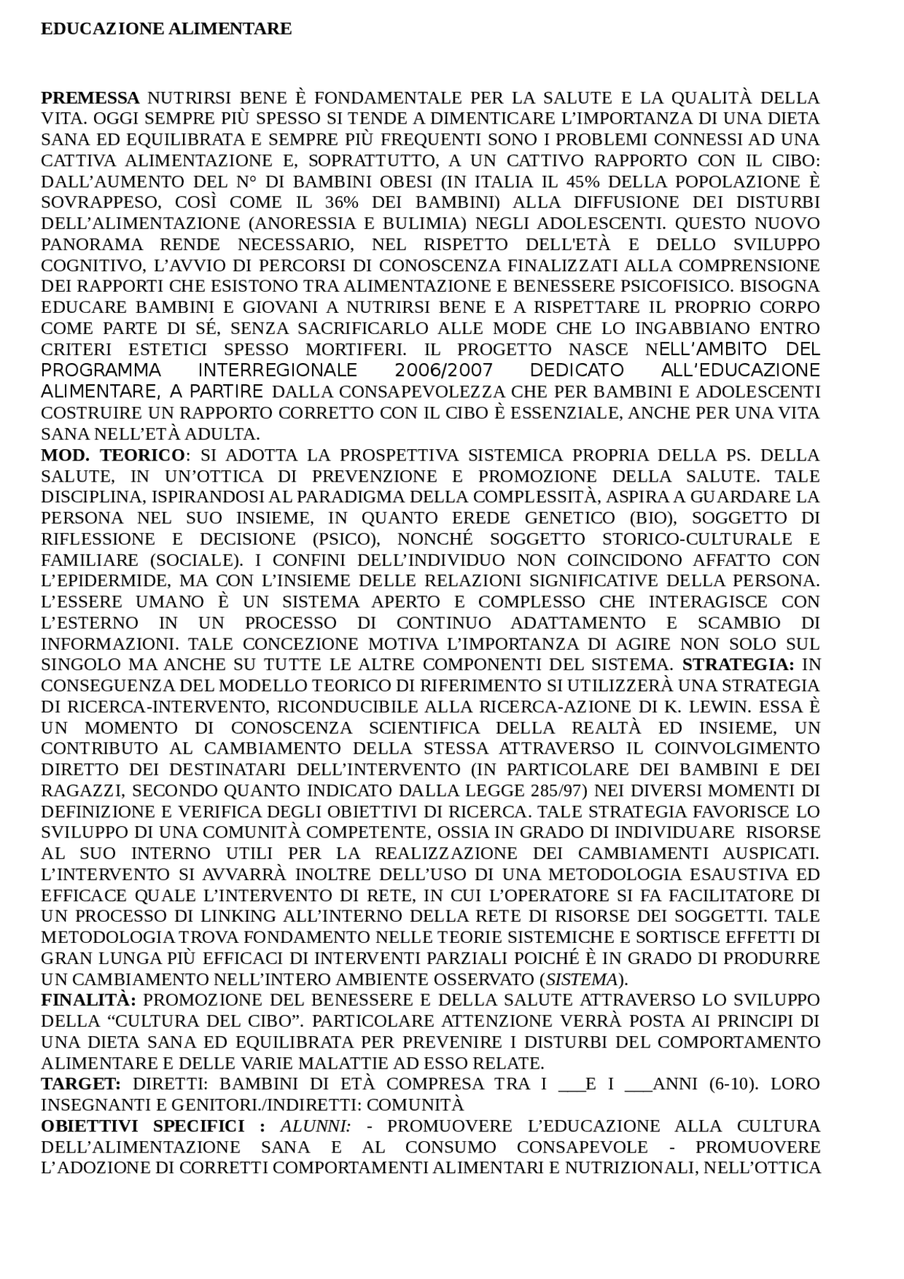 Educazione Alimentare Docsity