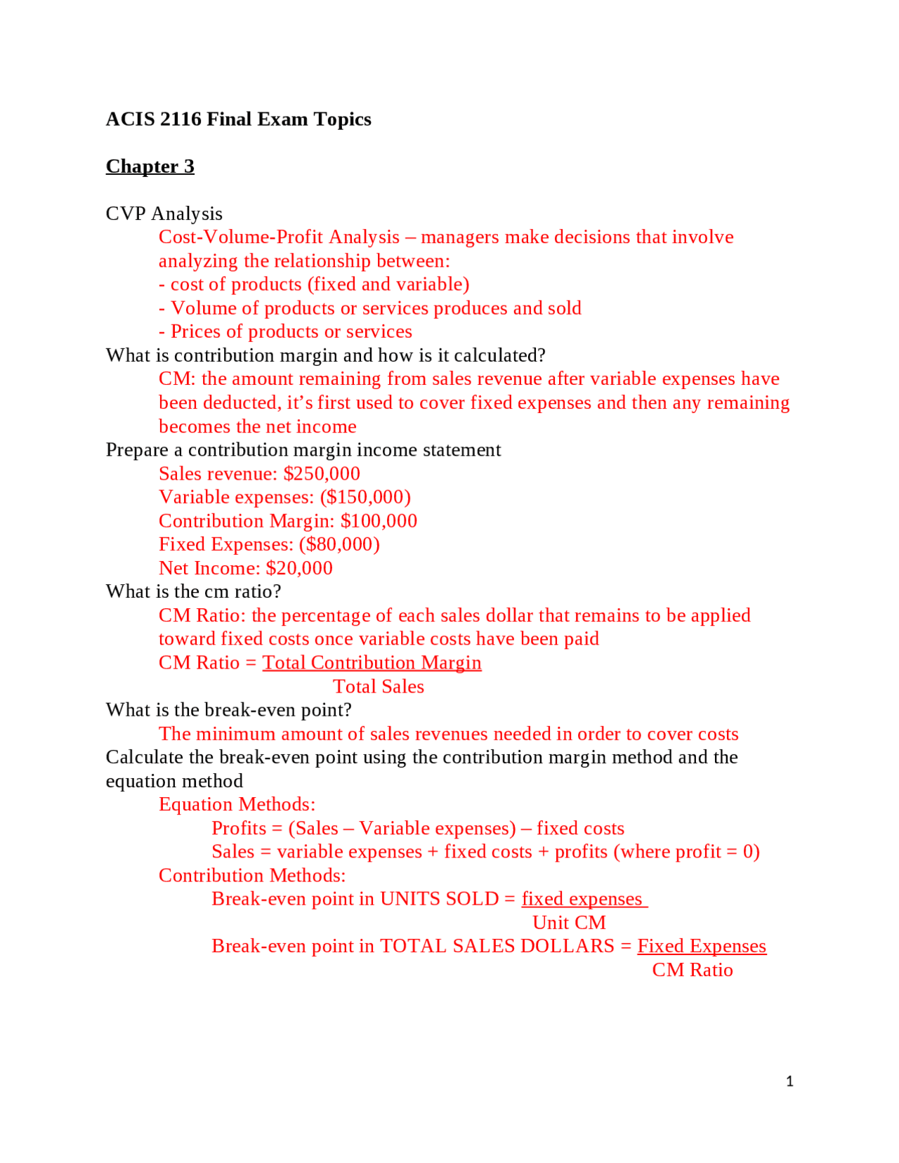 Topics for Final Exam on Principles of Accounting | ACIS 2116 - Docsity