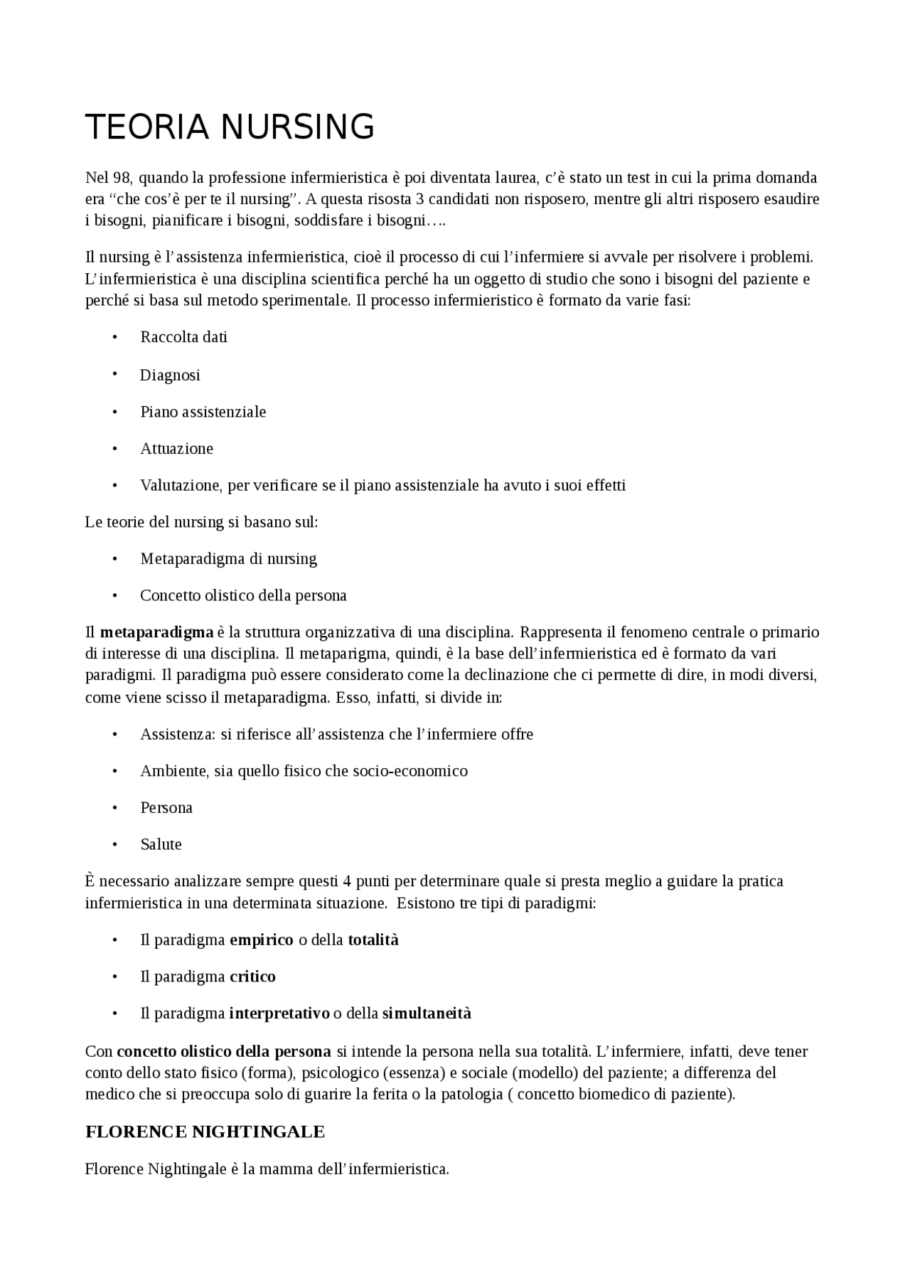 Teoria Nursing Appunti Di Infermieristica Docsity