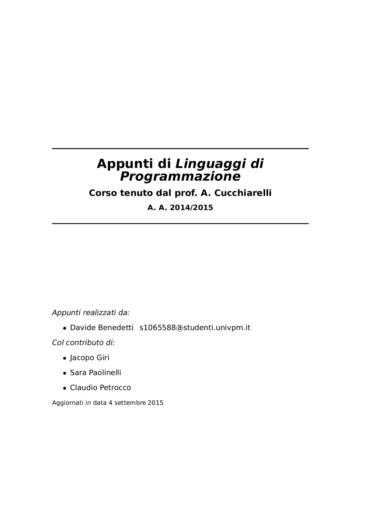 Linguaggi Di Programmazione Docsity
