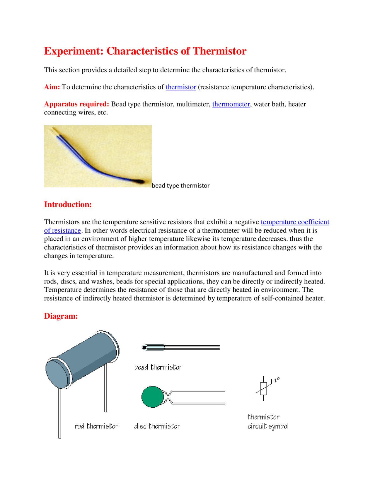 Experiment Of Thermistor Docsity