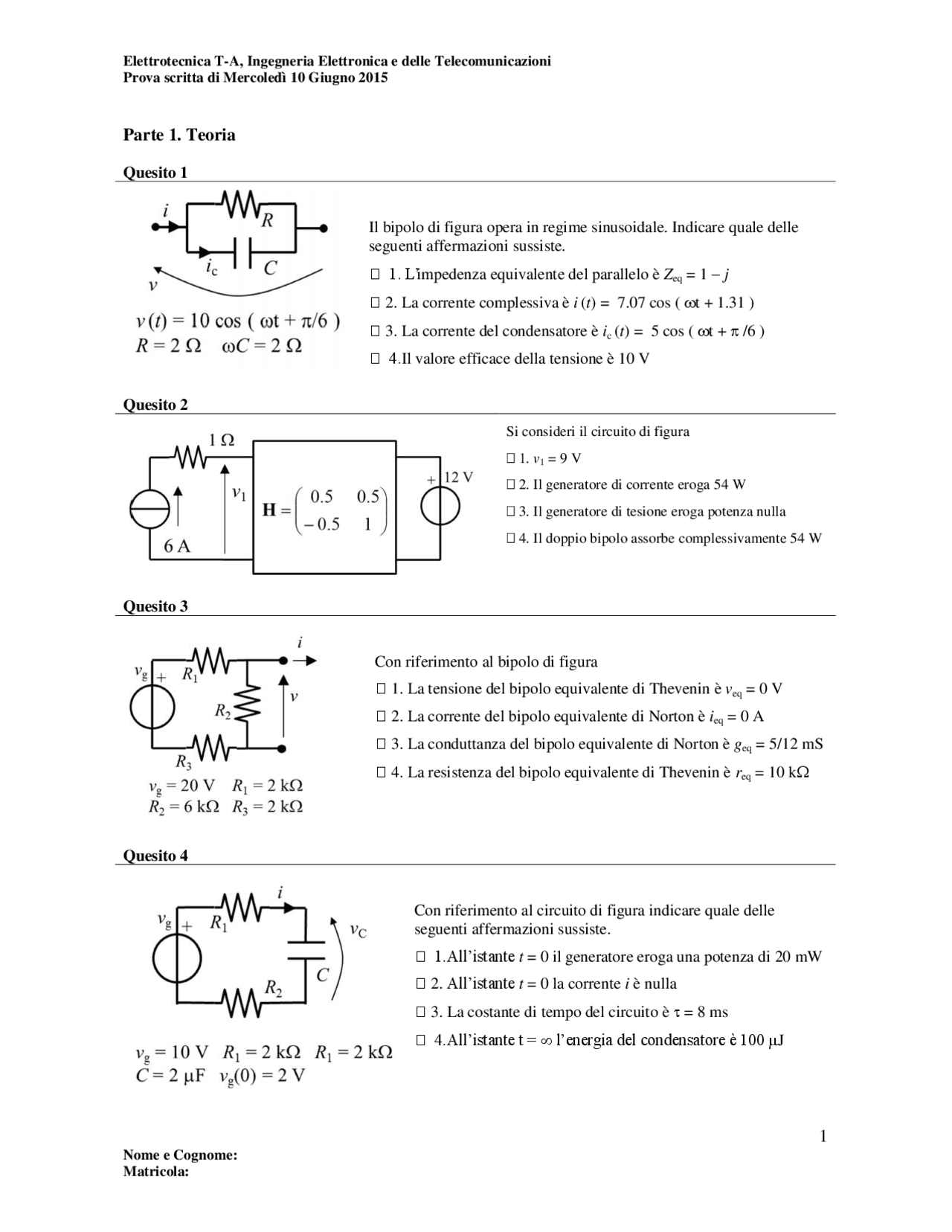 Tema d'esame elettrotecnica - Docsity