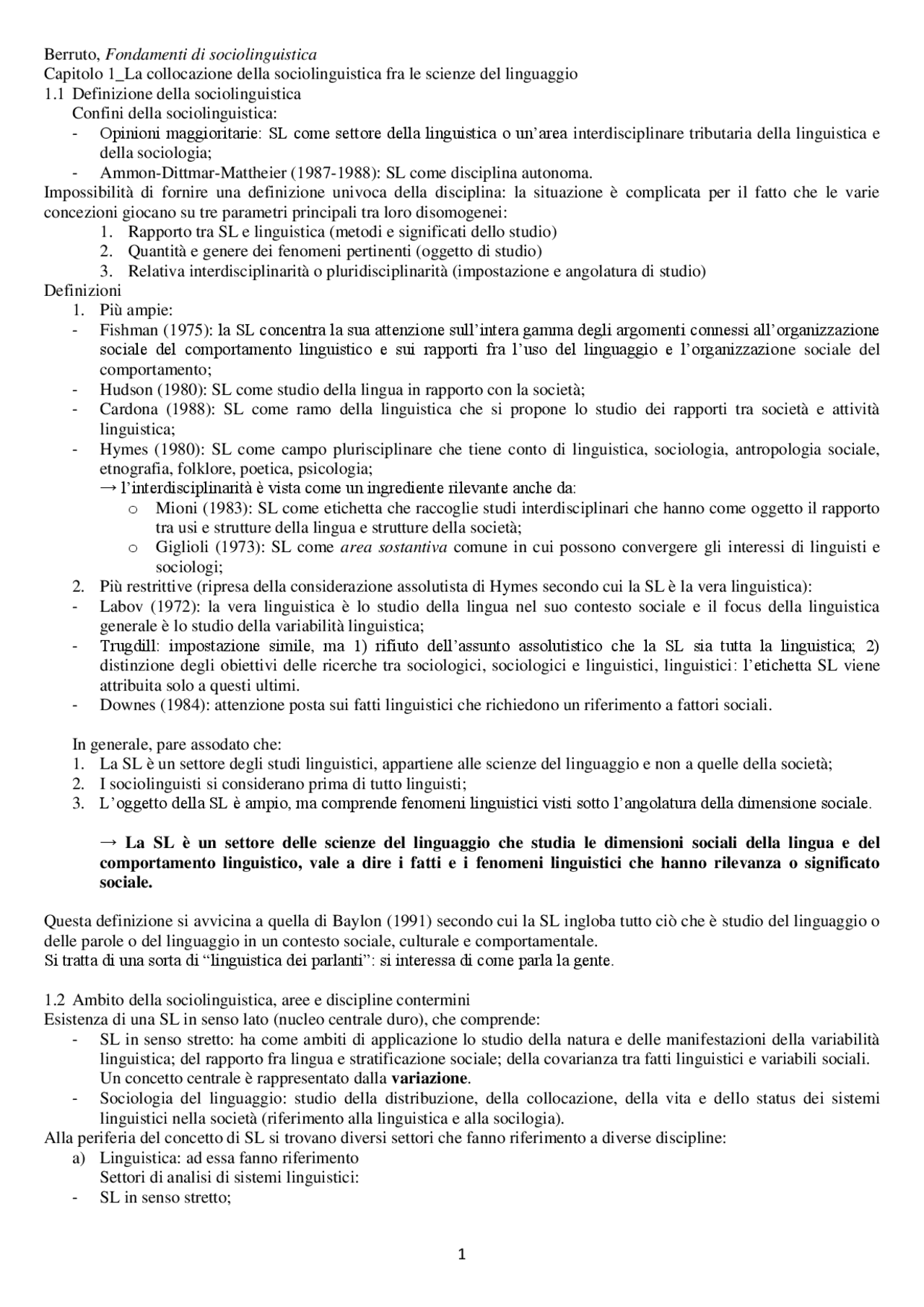 Fondamenti Di Sociolinguistica Di Gaetano Berruto Edizioni Docsity