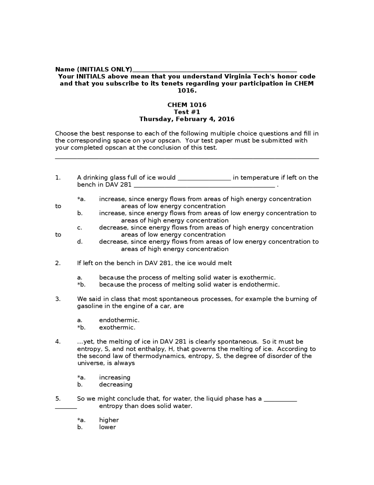 Test 3 With Solutions Introduction To Chemistry Chem 1015 Docsity