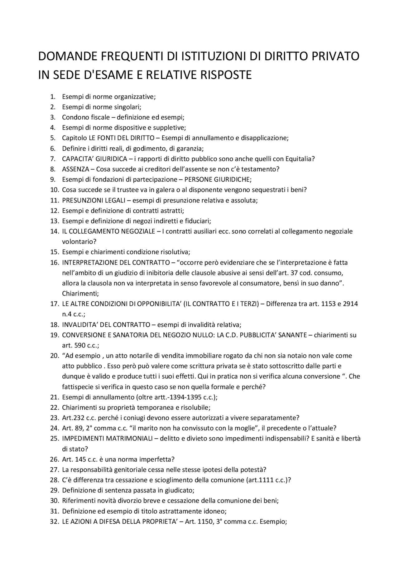 Domande Frequenti E Risposte Di Diritto Privato Docsity