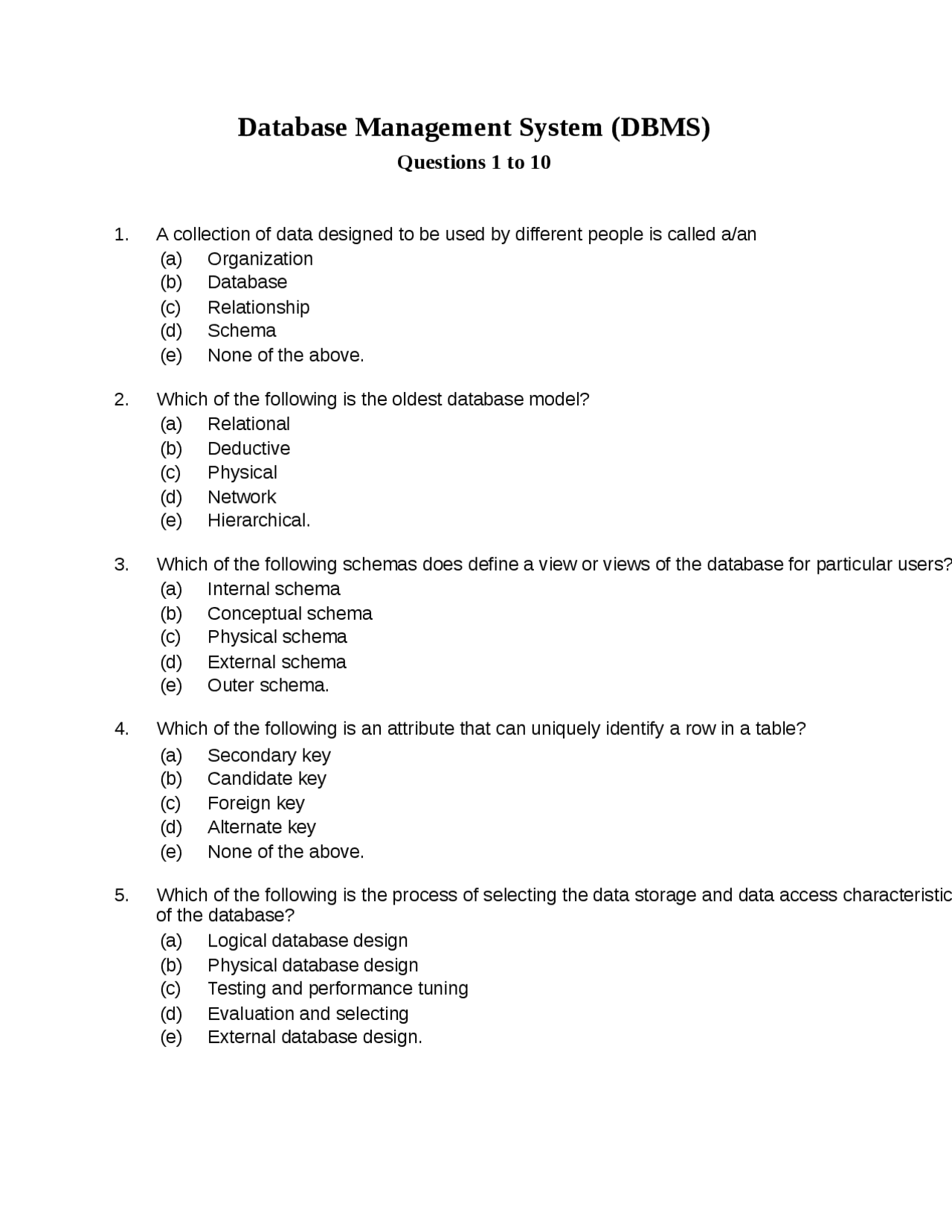 Database management system 360 ques - Docsity