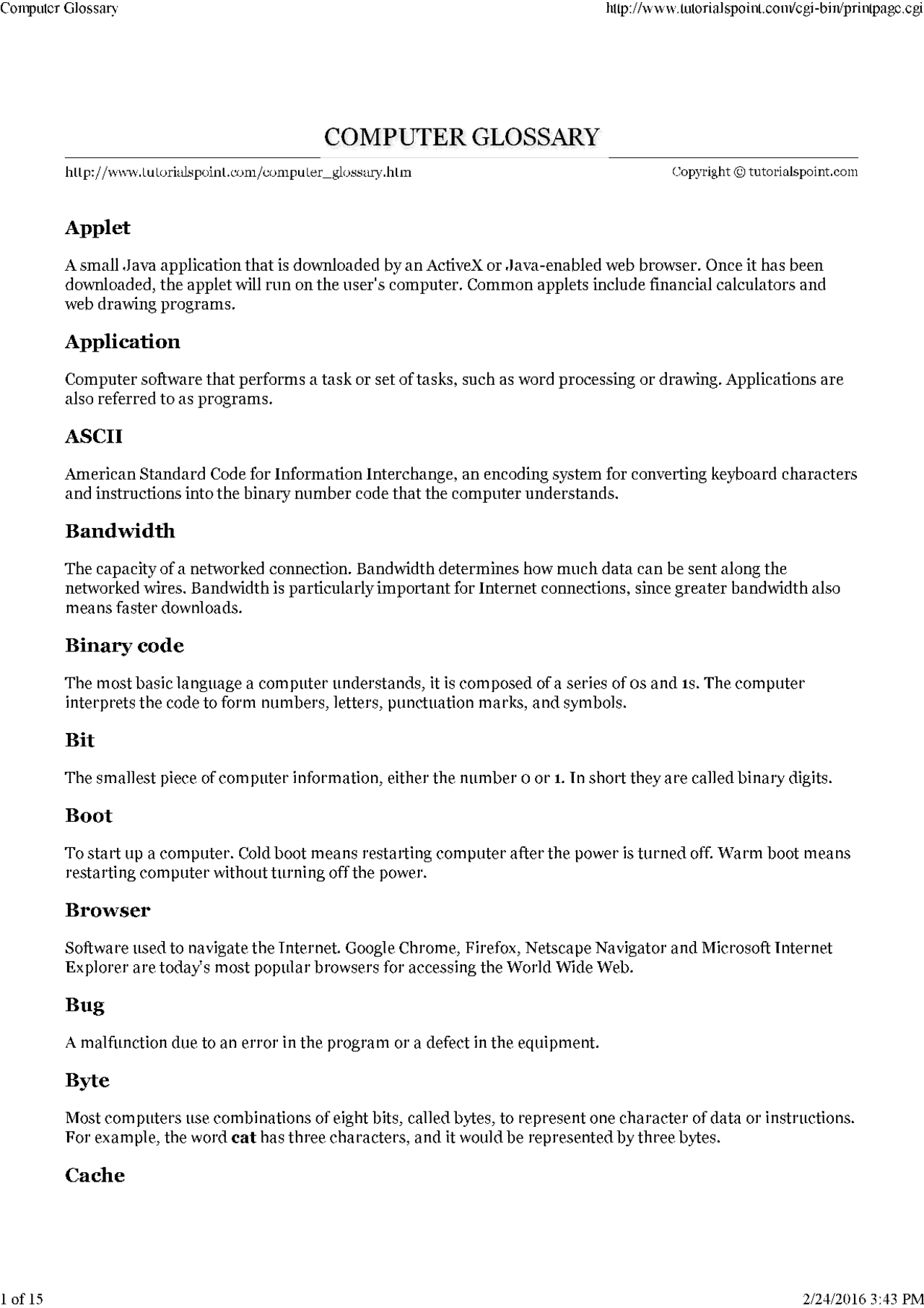 Computer Glossary Lecture Notes Computer Fundamentals Docsity
