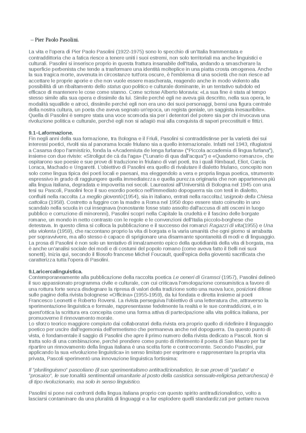 Pasolini | Appunti di Letteratura Italiana | Docsity