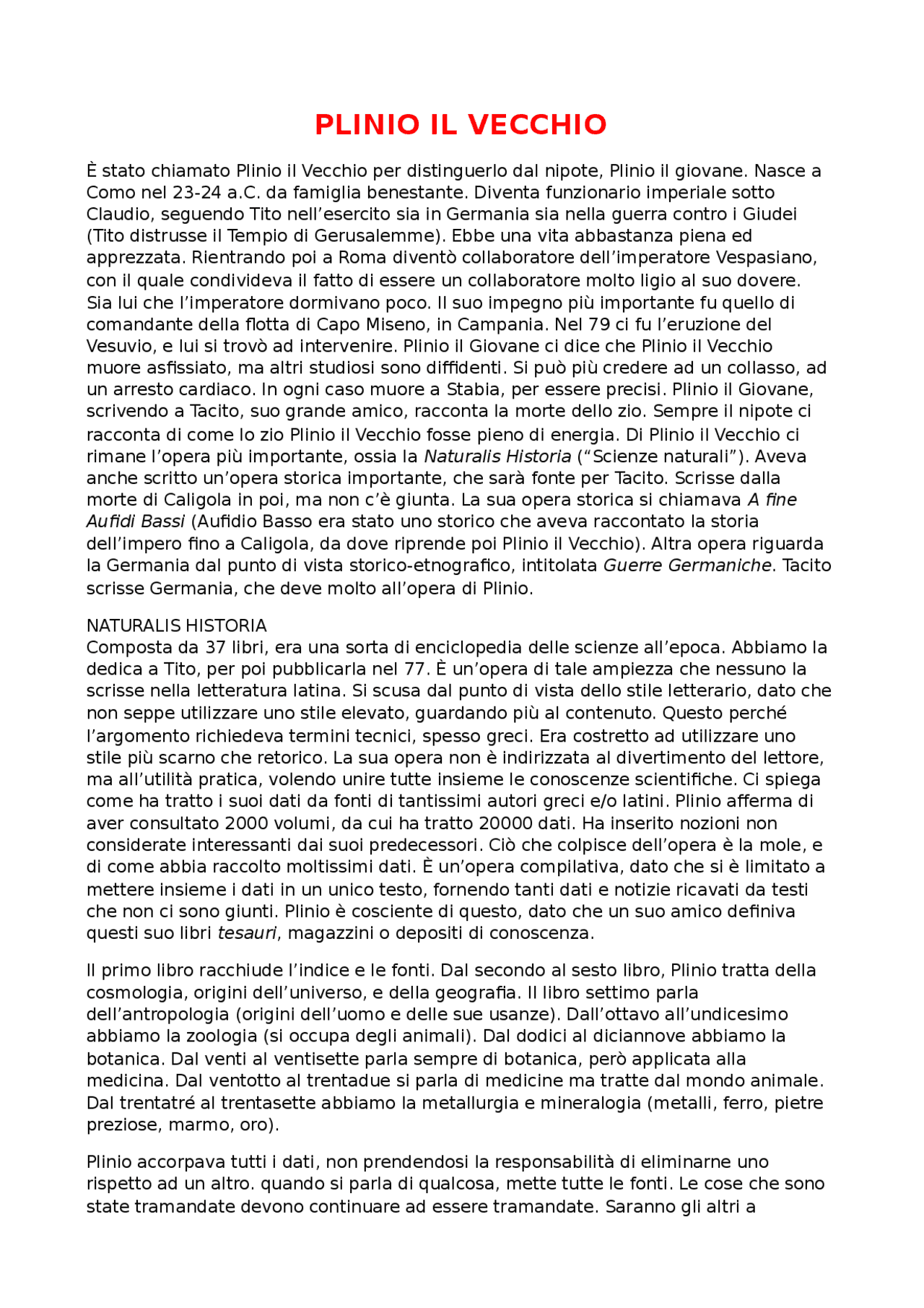 Plinio Il Vecchio Docsity