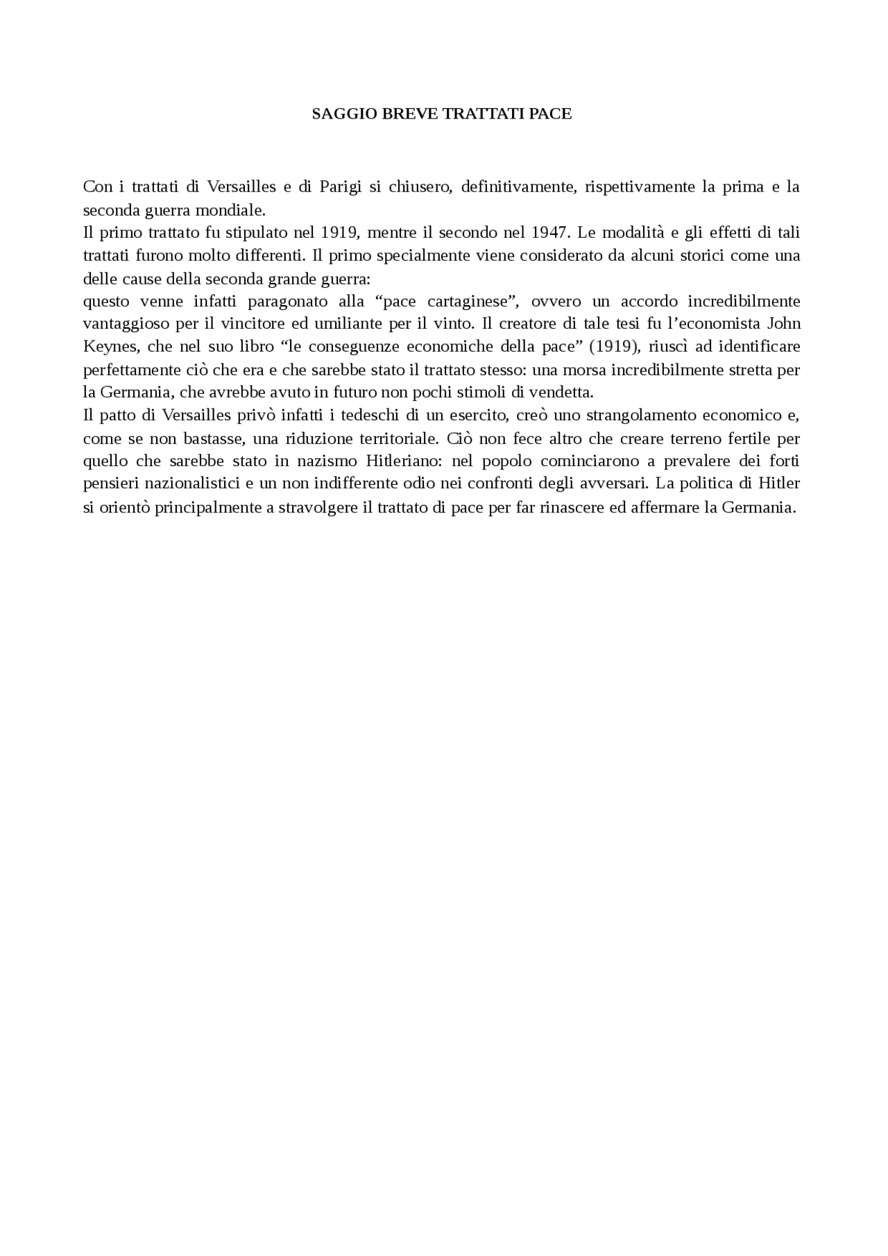 Saggio Breve Storia Trattati Di Pace Docsity