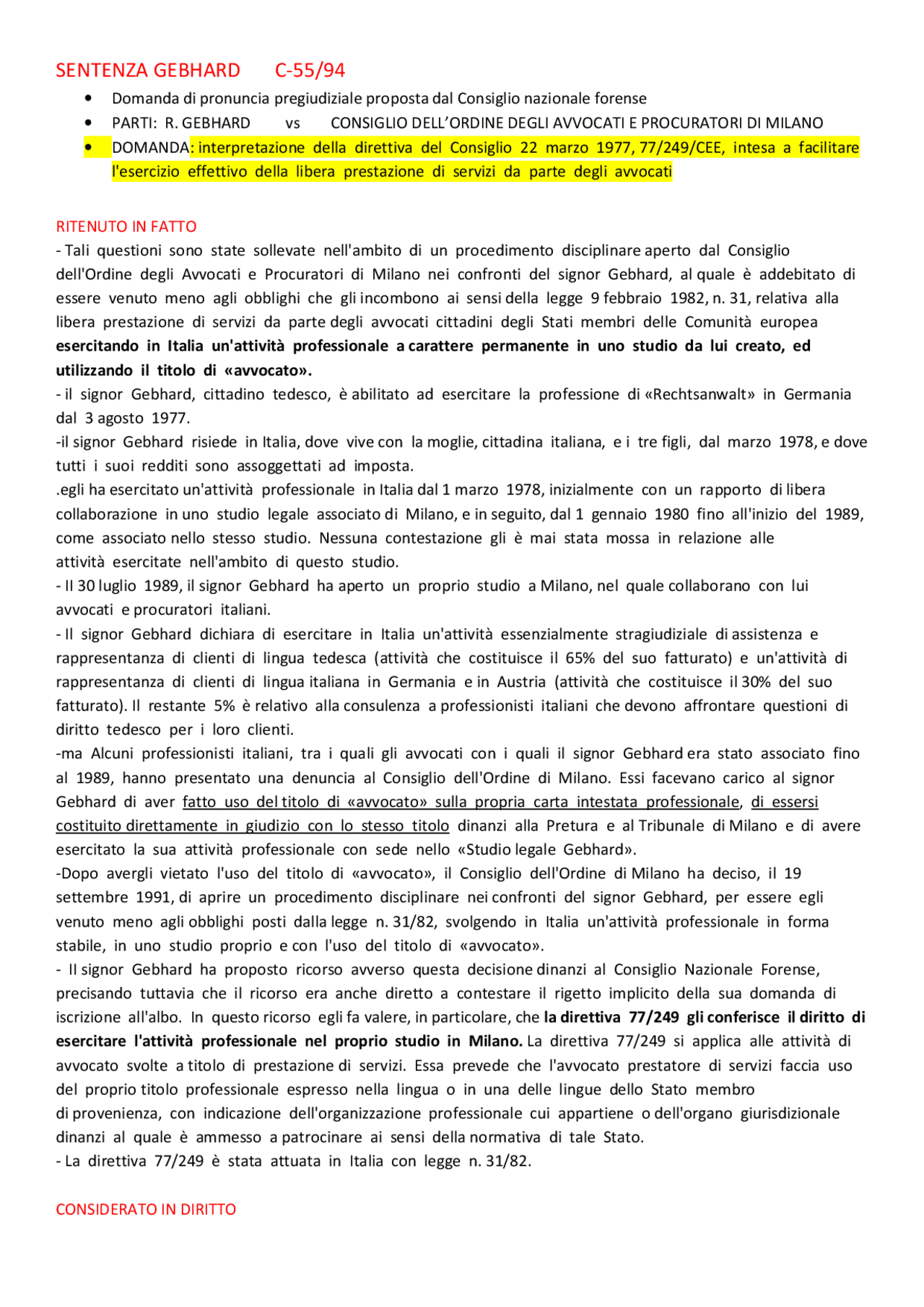 Sentenza Gebhard Docsity