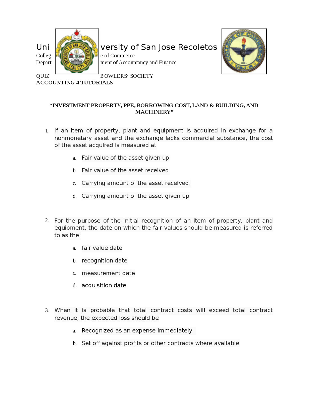 Handout For Tutorials 1 2nd Sem Docsity