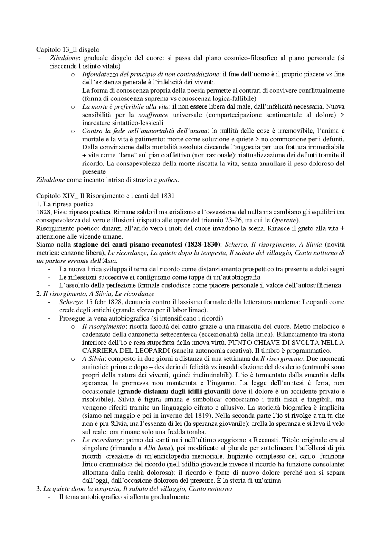 Riassunto Di Leopardi Gino Tellini Salerno Parte Ii Docsity