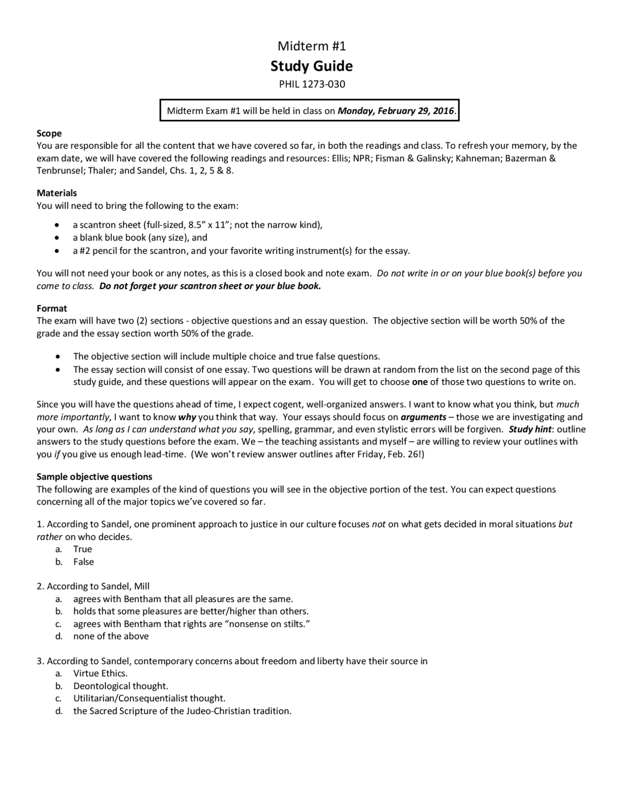 Introduction to Business Ethics - Midterm Study Guide | PHIL 1273 - Docsity