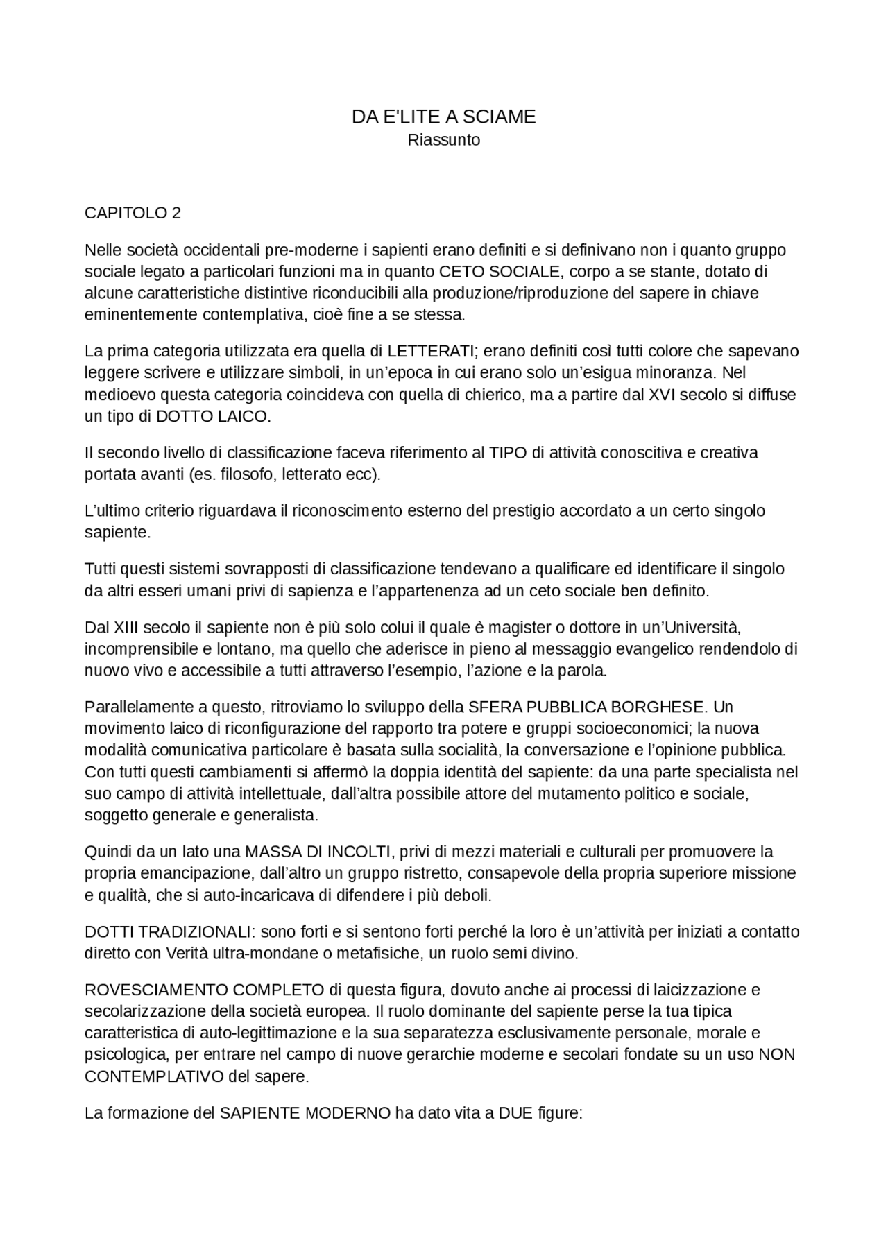 Da èlite A Sciame Docsity