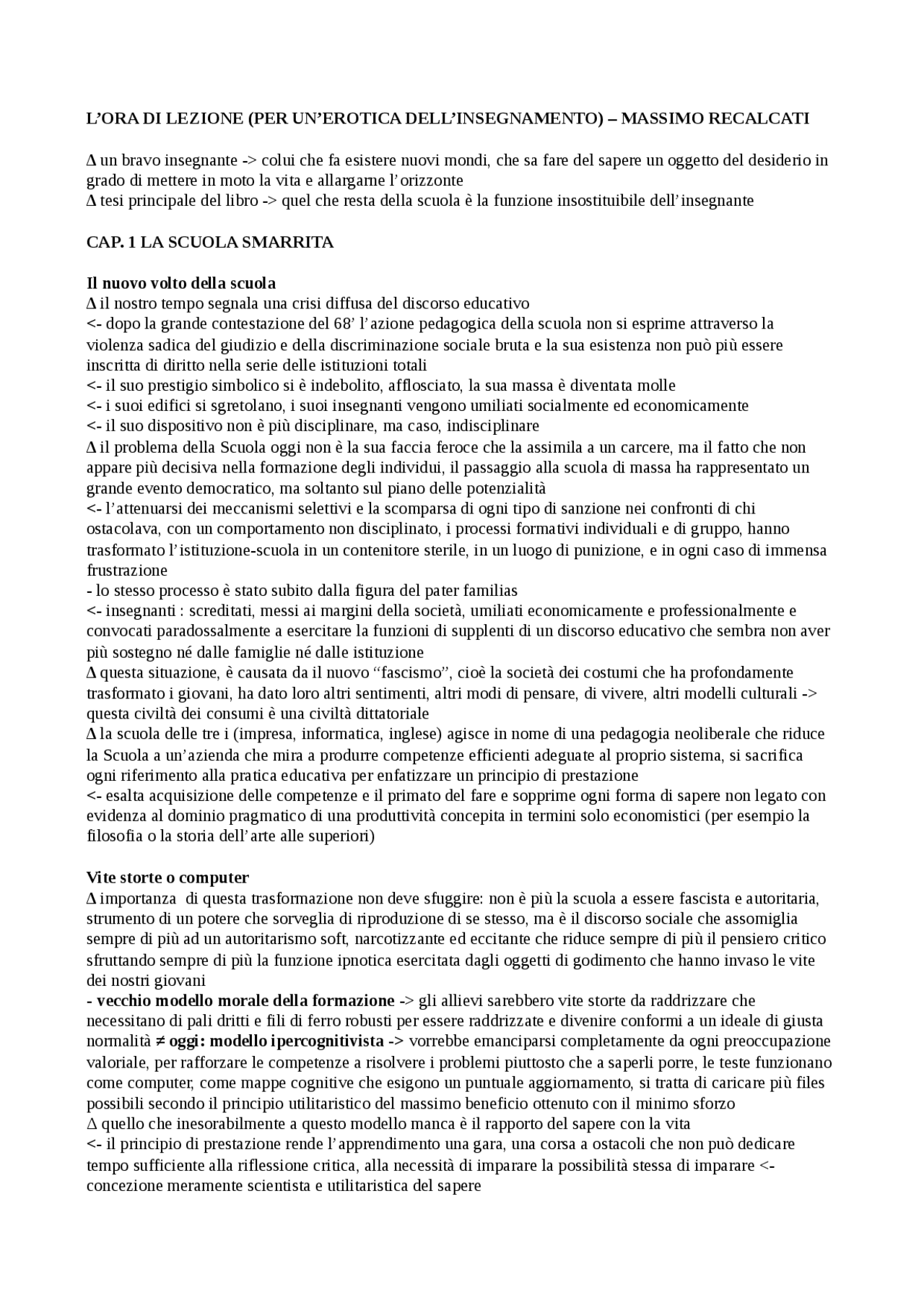 Lora Di Lezione Massimo Recalcati Def Docsity