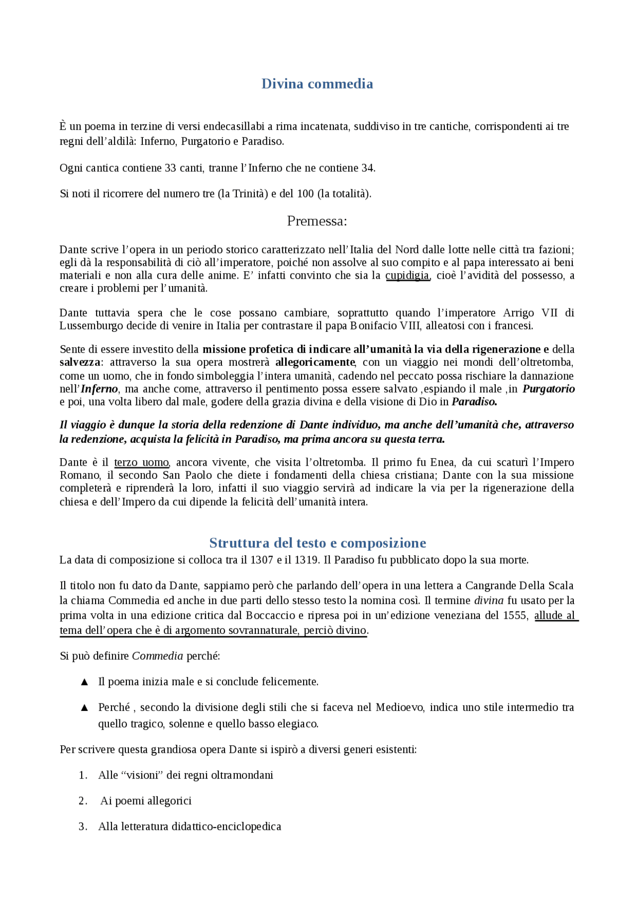 Divina Commedia Docsity