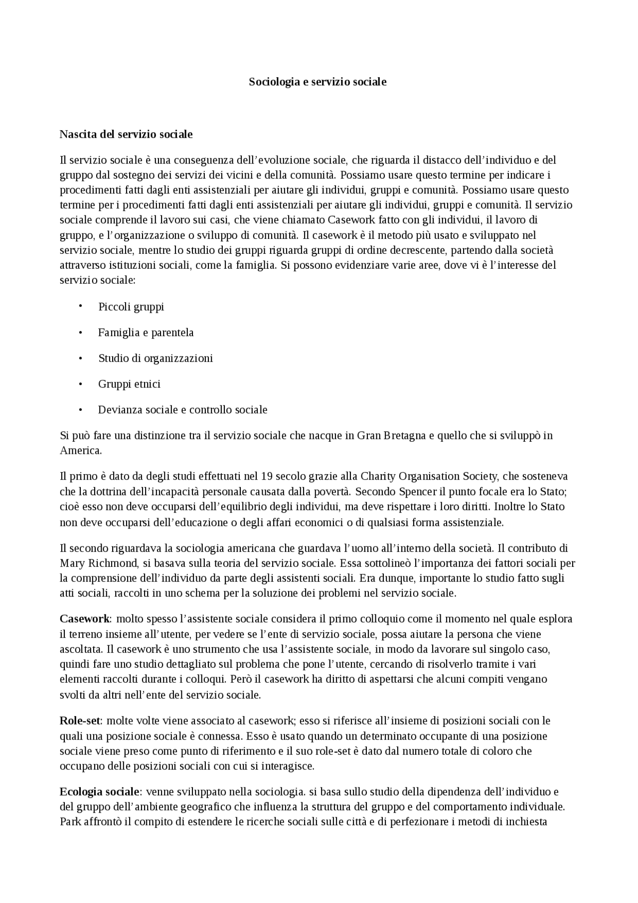 Sociologia E Servizio Sociale Leonard Docsity